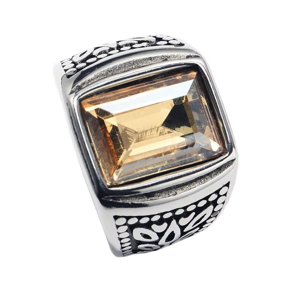 PAURO Vintage Square Agate Signet Ring Stainless Steel Simple Orange ...