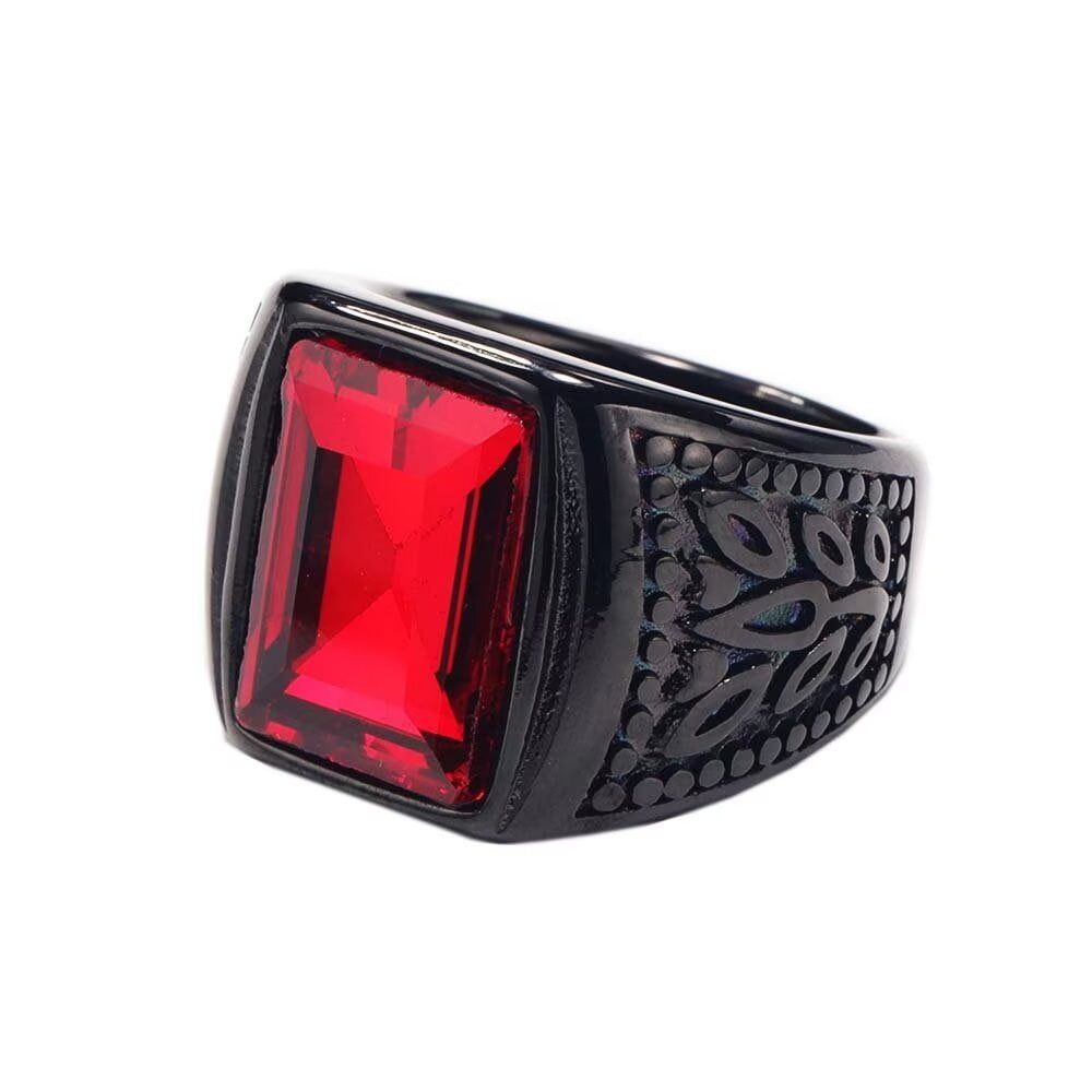 PAURO Vintage Square Agate Signet Ring Stainless Steel Simple Red ...