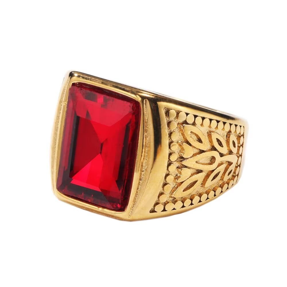PAURO Vintage Square Agate Signet Ring Stainless Steel Simple Red ...