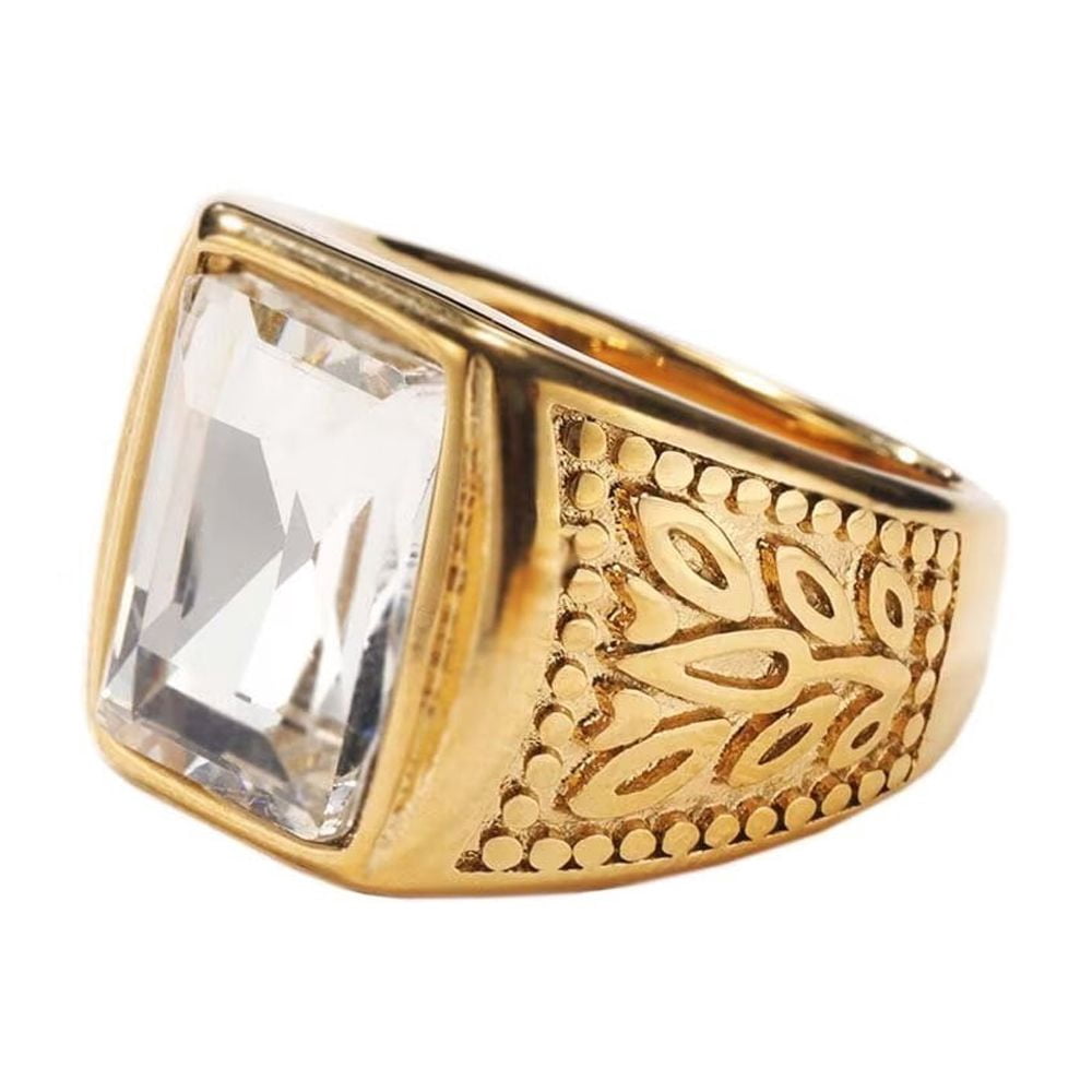 PAURO Vintage Square Agate Signet Ring Stainless Steel Simple White ...