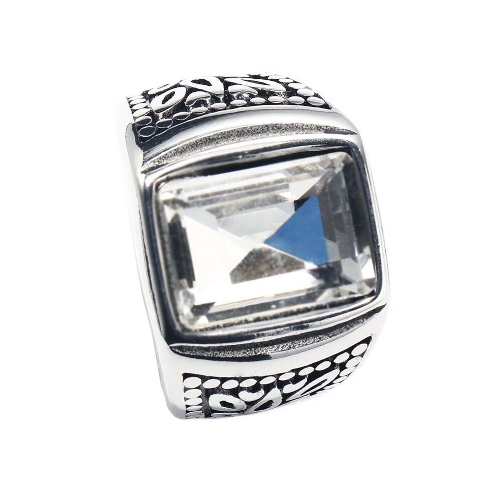 PAURO Vintage Square Agate Signet Ring Stainless Steel Simple White ...