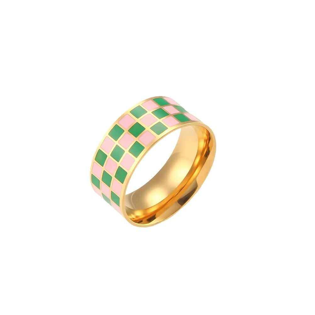 PAURO Women 8MM Stainless Steel Checkerboard Rings Black White ...
