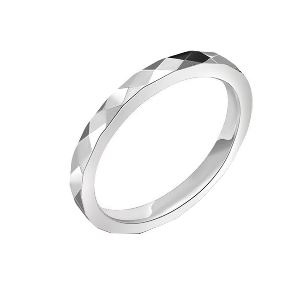 PAURO Women Men Titanium Steel Rings Rhombus Multi-faceted Wedding Band ...