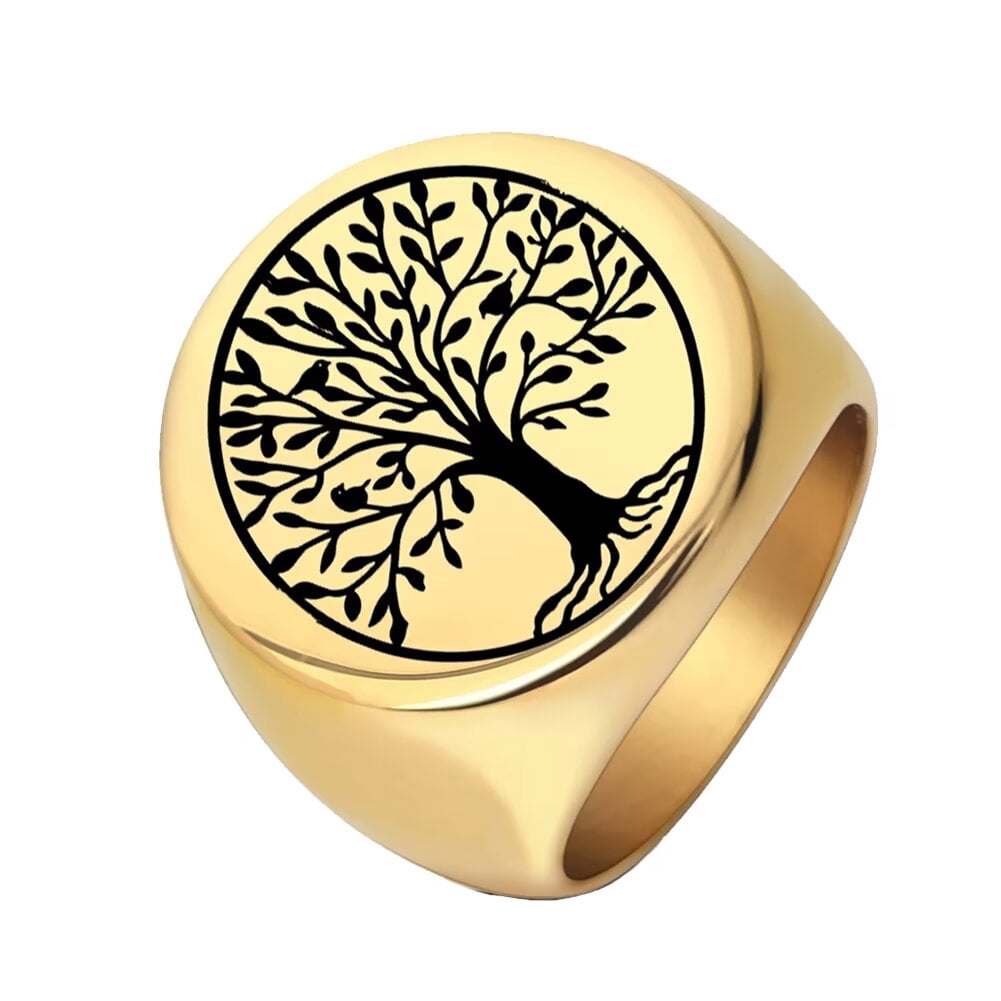 PAURO Women Men's Stainless Steel Tree of Life Ring Life Tree Round ...