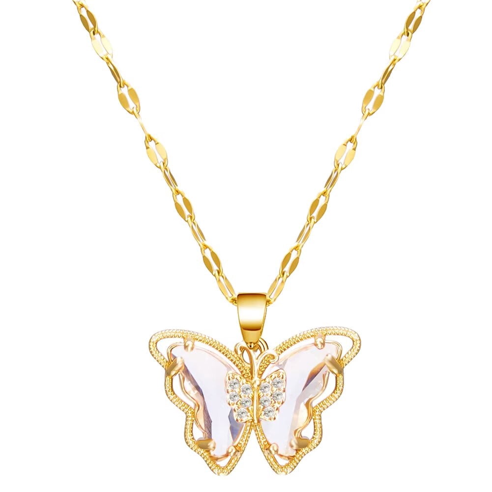 PAURO Women Stainless Steel Butterfly Necklace Butterflies Pendant ...