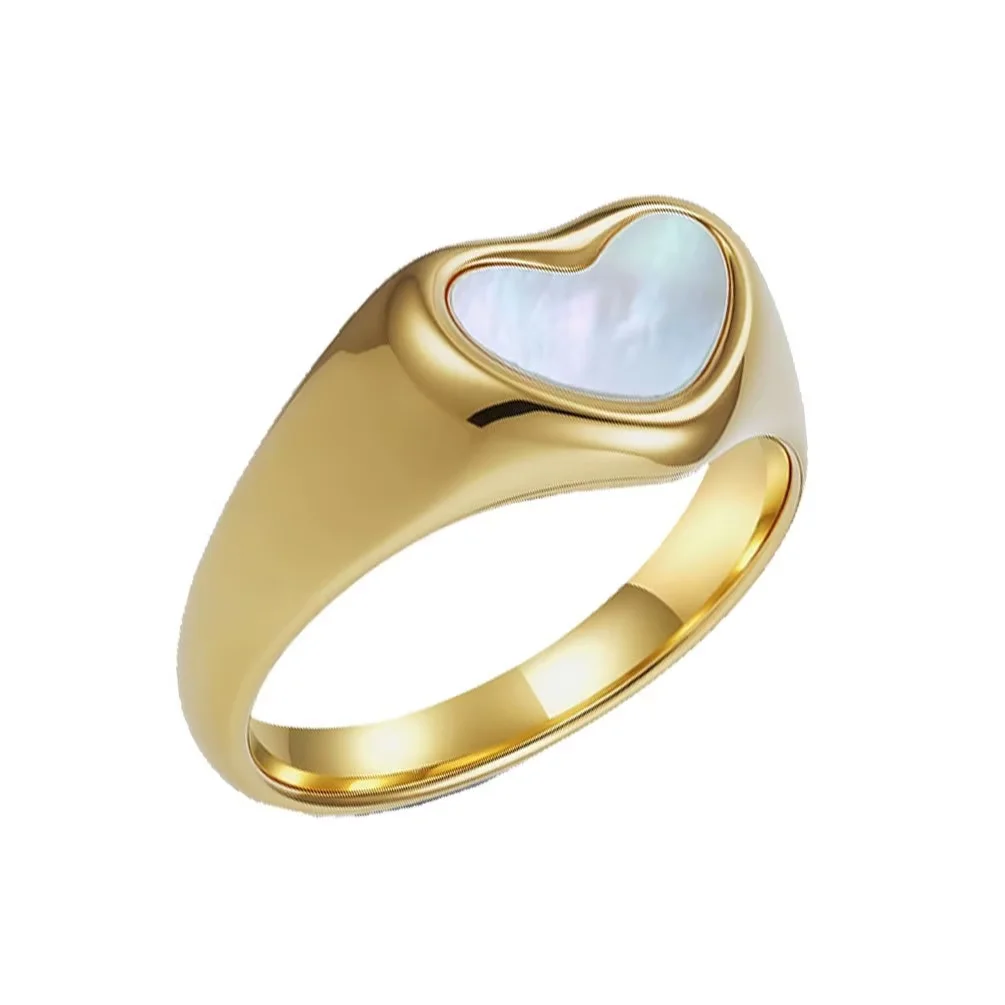 PAURO Women Stainless Steel Heart Ring Heart Shaped Mother of Pearl ...