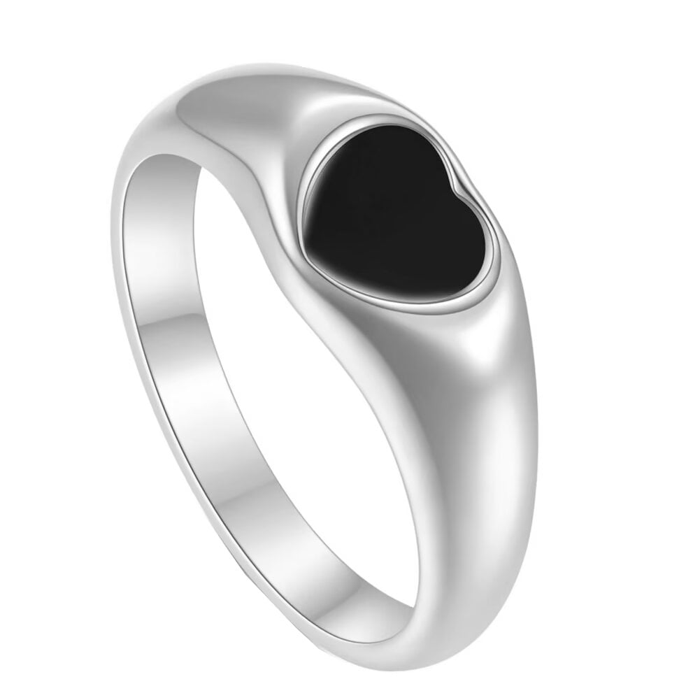 PAURO Women Stainless Steel Heart Ring Signet Style White Shell Face ...