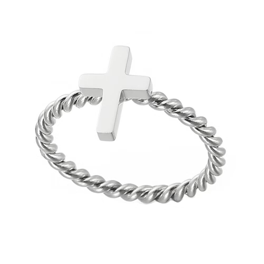 PAURO Women Stainless Steel Ring Christian Sideways Cross Braided ...