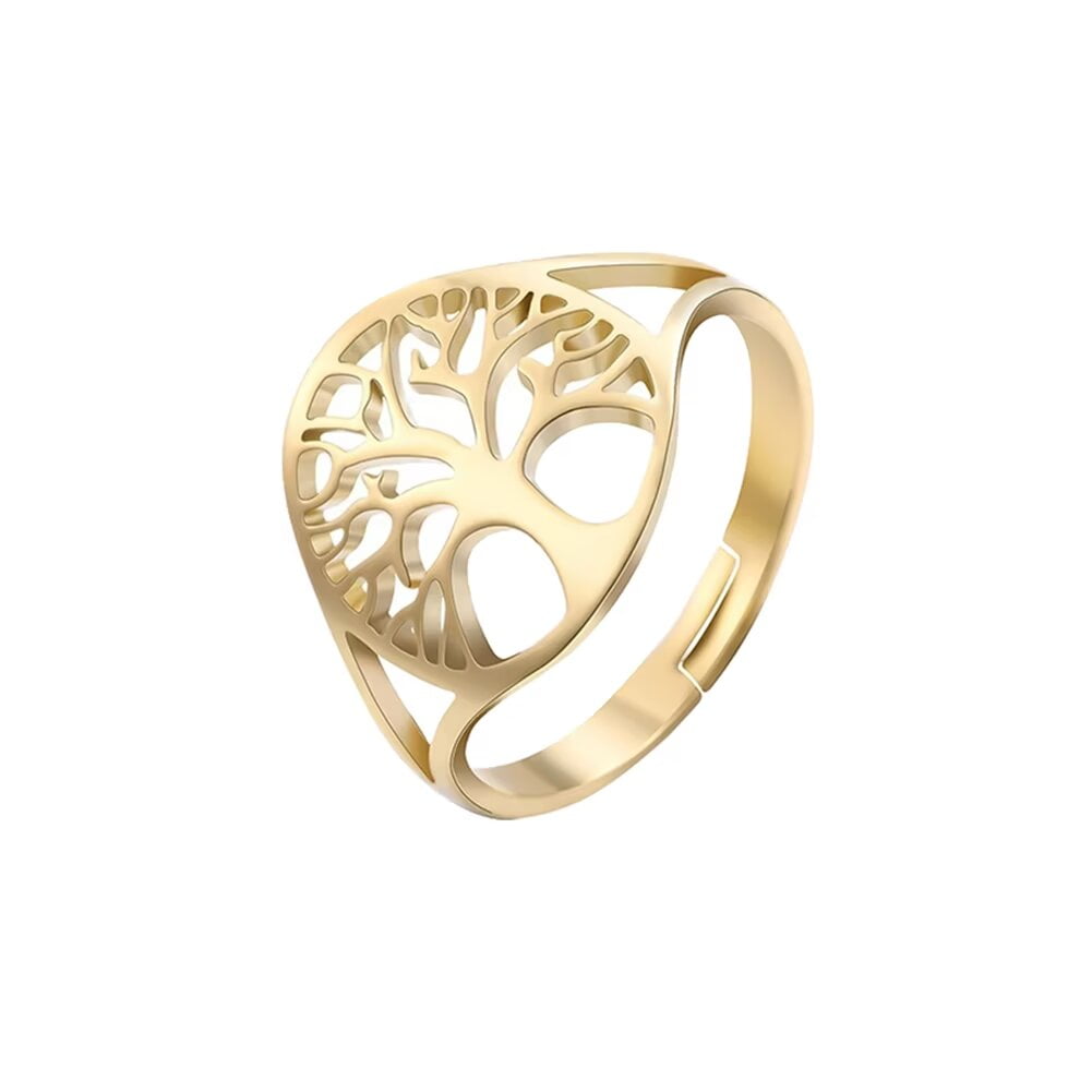 PAURO Women Stainless Steel Tree of Life Rings Adjustable Cut-Out ...