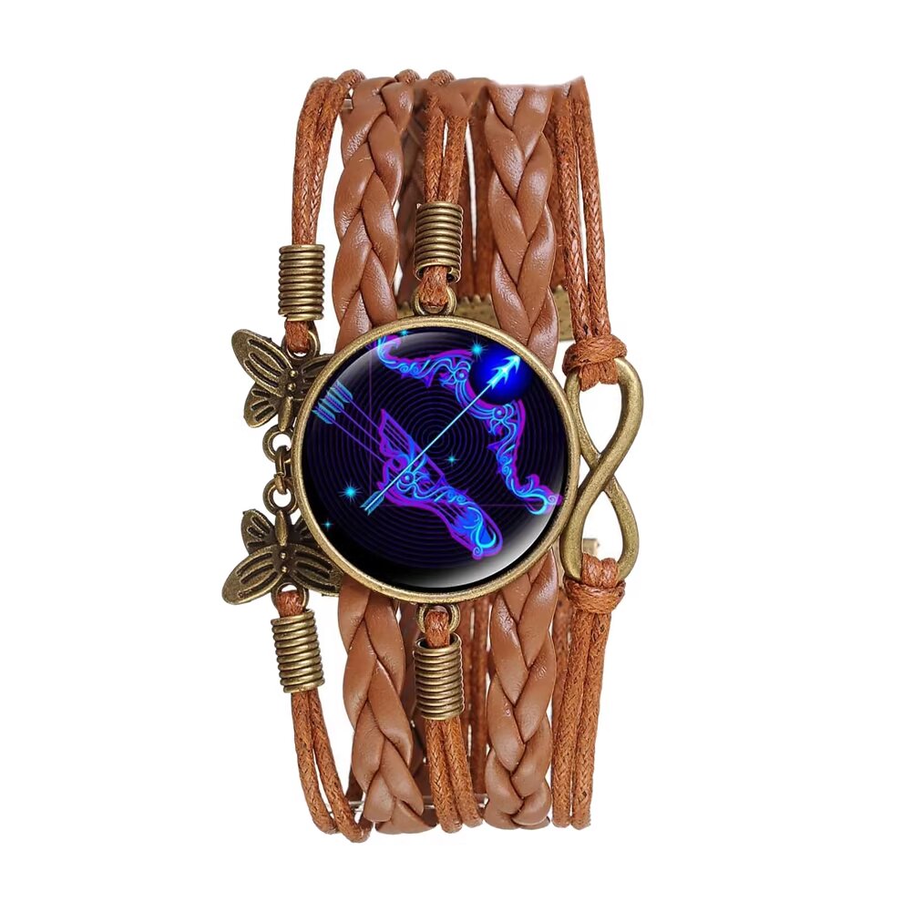 PAURO Women Vintage Zodiac Constellation Bracelets Brown Leather ...
