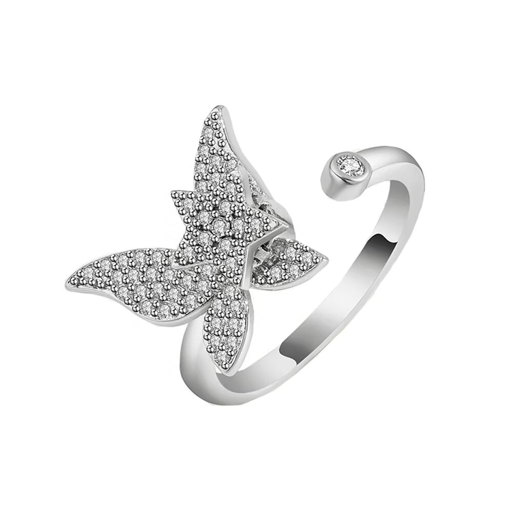 PAURO Women's Adjustable Butterfly Spinner Rings Stainless Steel with ...
