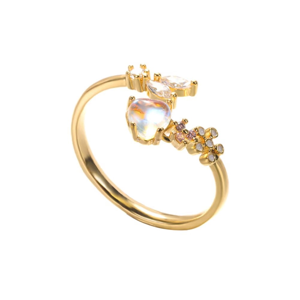 PAURO Women's Adjustable Heart Flower Butterfly Open Ring with Cubic ...