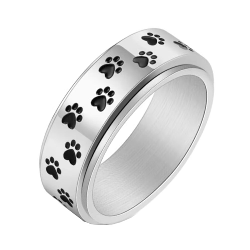 PAURO Women's Paw Print Rotatable Rings 8mm Stainless Steel Cute Dog ...