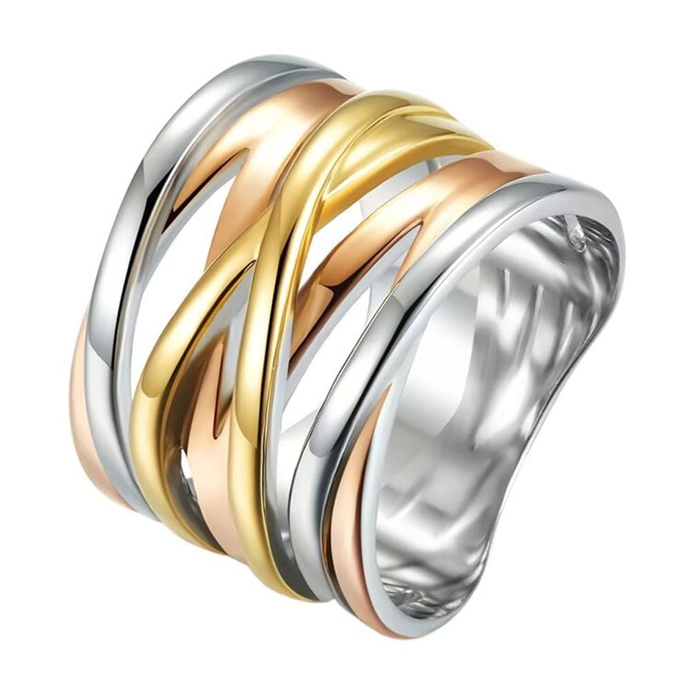 PAURO Women's Stainless Steel Crossover Braided Statement Ring Wide ...