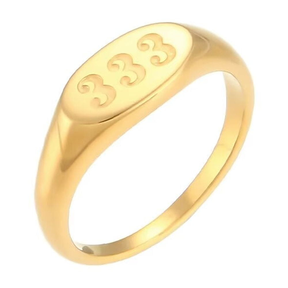 PAURO Women's Stainless Steel Oval Angel Number Rings 333 Numerology ...
