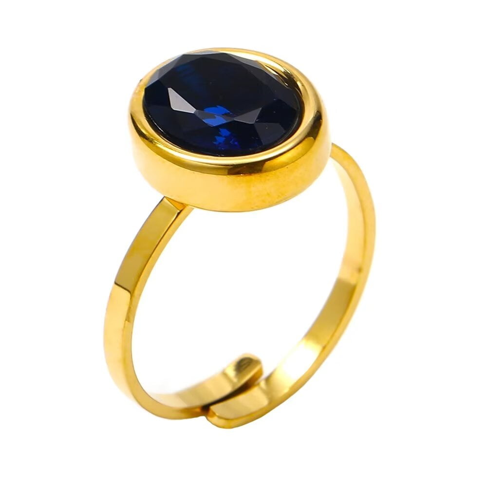 PAURO Women's Stainless Steel Oval Dark Blue Stone Signet Ring Opening ...