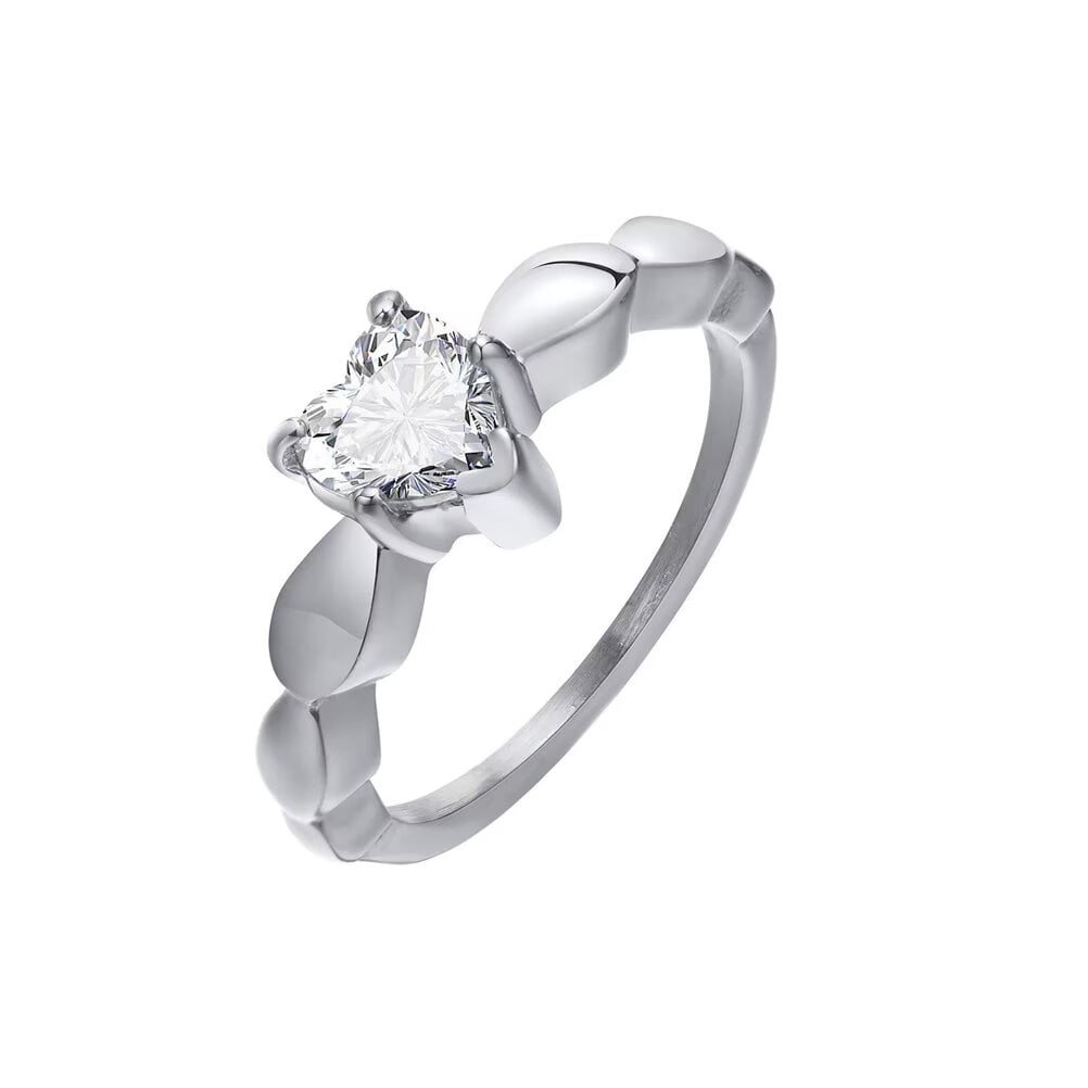 PAURO Women's Stainless Steel Romantic White Heart Cubic Zirconia ...