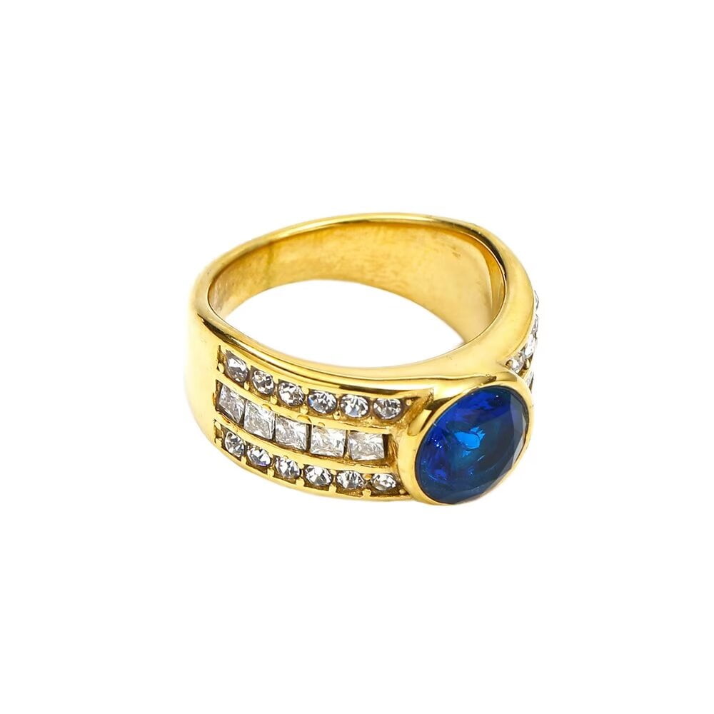 PAURO Women's Stainless Steel Round Gemstone Ring Gold Plated CZ Micro ...