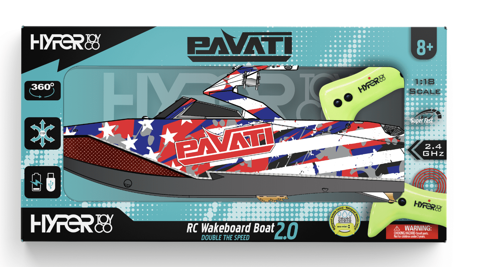 Hyper Toy Company Pavati 2.0 RC Boat, Stars & Stripes, 1:18 Scale with ...