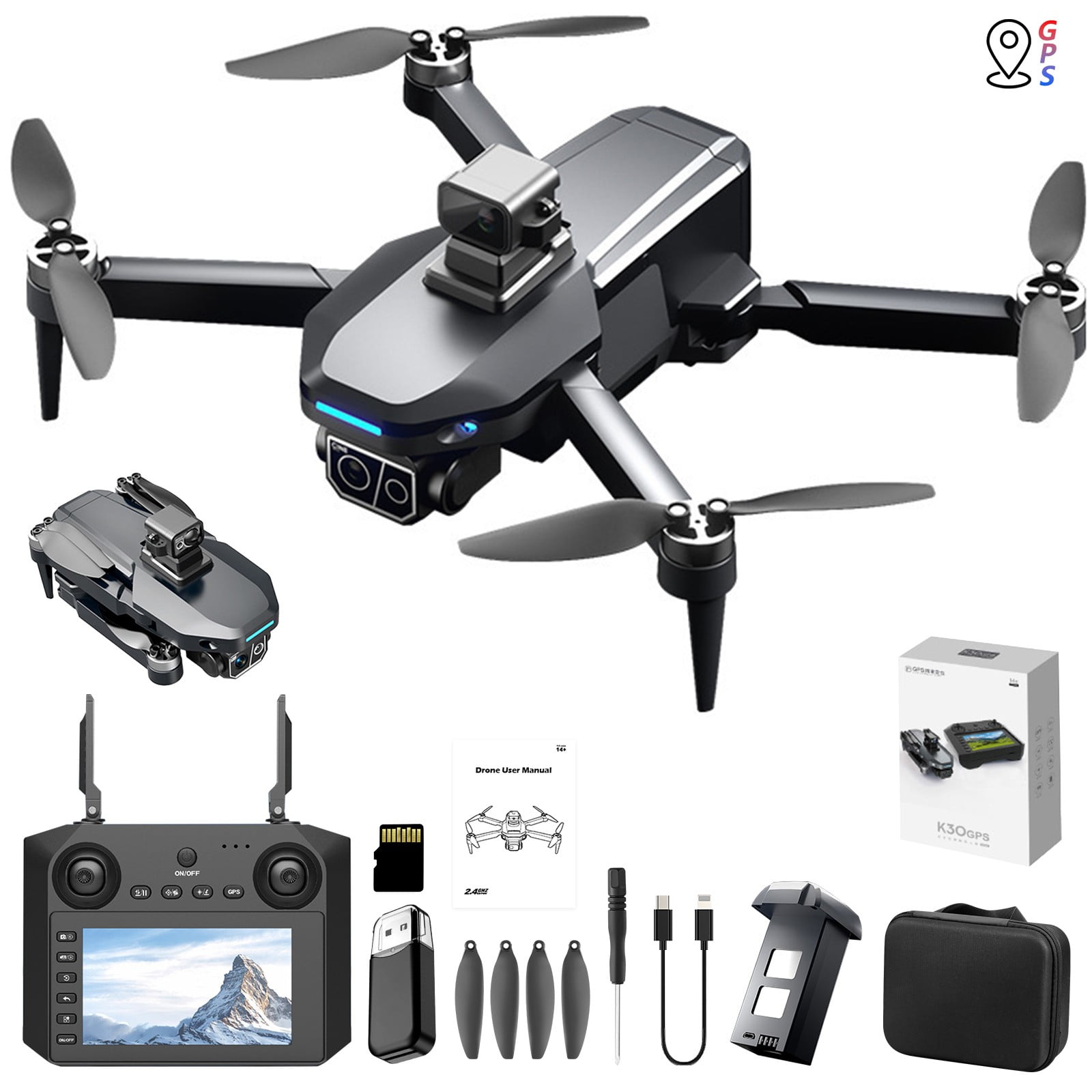 PAVEOS GPS Drone with Screen Remote Control Brushless Motor and Cool ...