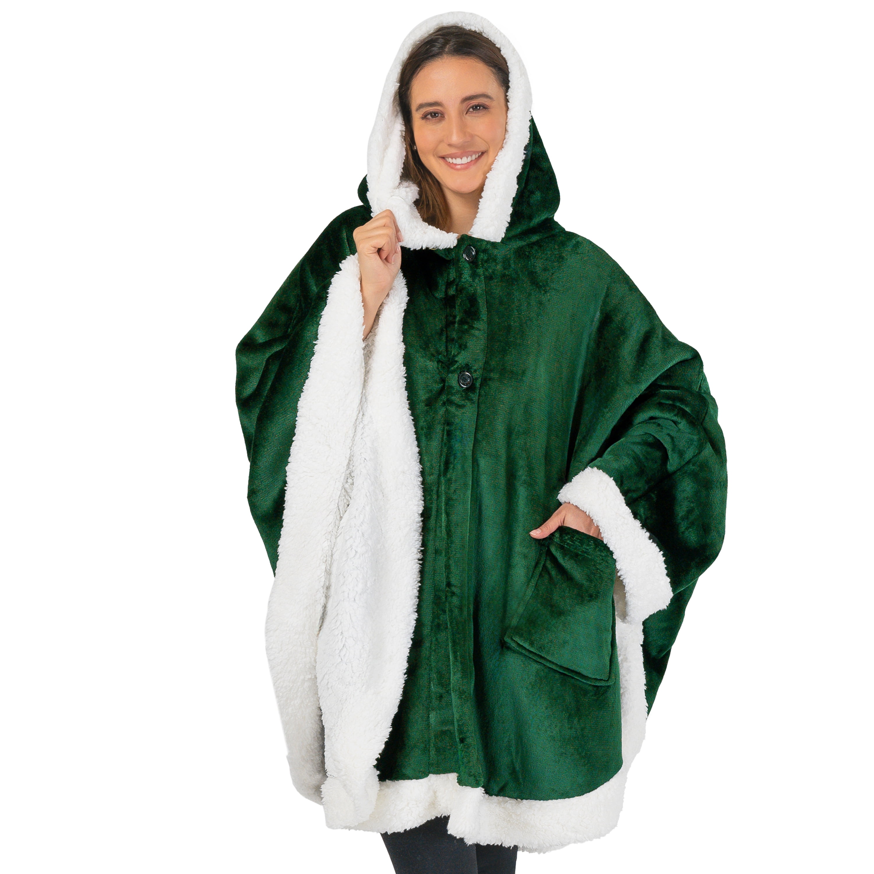 PAVILIA Angel Wrap Hooded Blanket, Sherpa Lined Poncho for Women, Warm ...