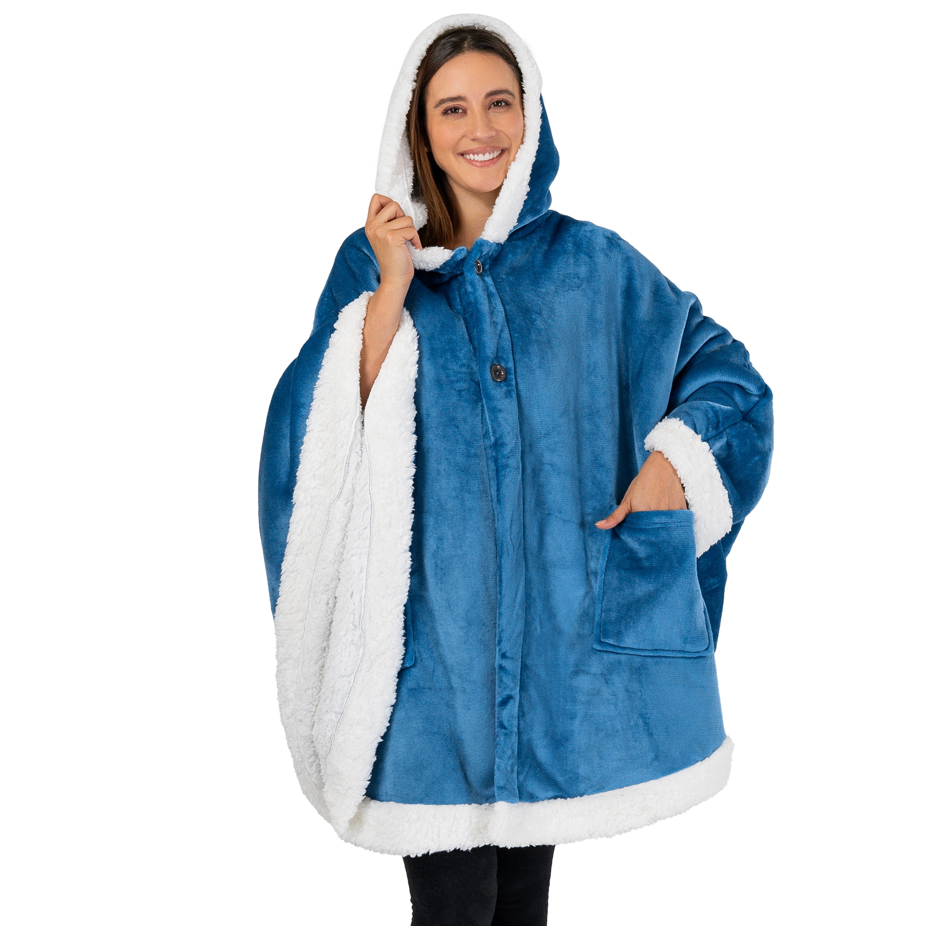 PAVILIA Angel Wrap Hooded Blanket, Sherpa Lined Poncho, Plush Warm Cape ...