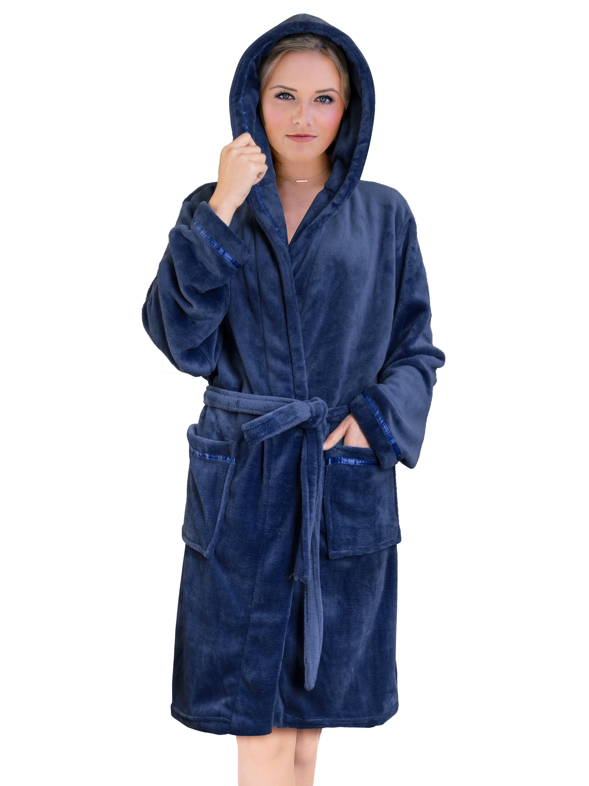 PAVILIA Blue Short Robes for Women, Plush Soft Womens Bathrobe ...