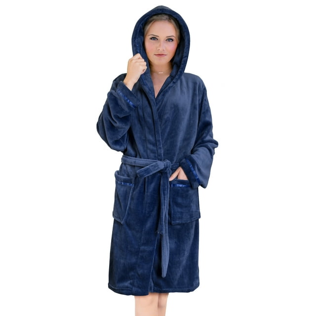 PAVILIA Blue Short Robes for Women, Plush Soft Womens Bathrobe ...
