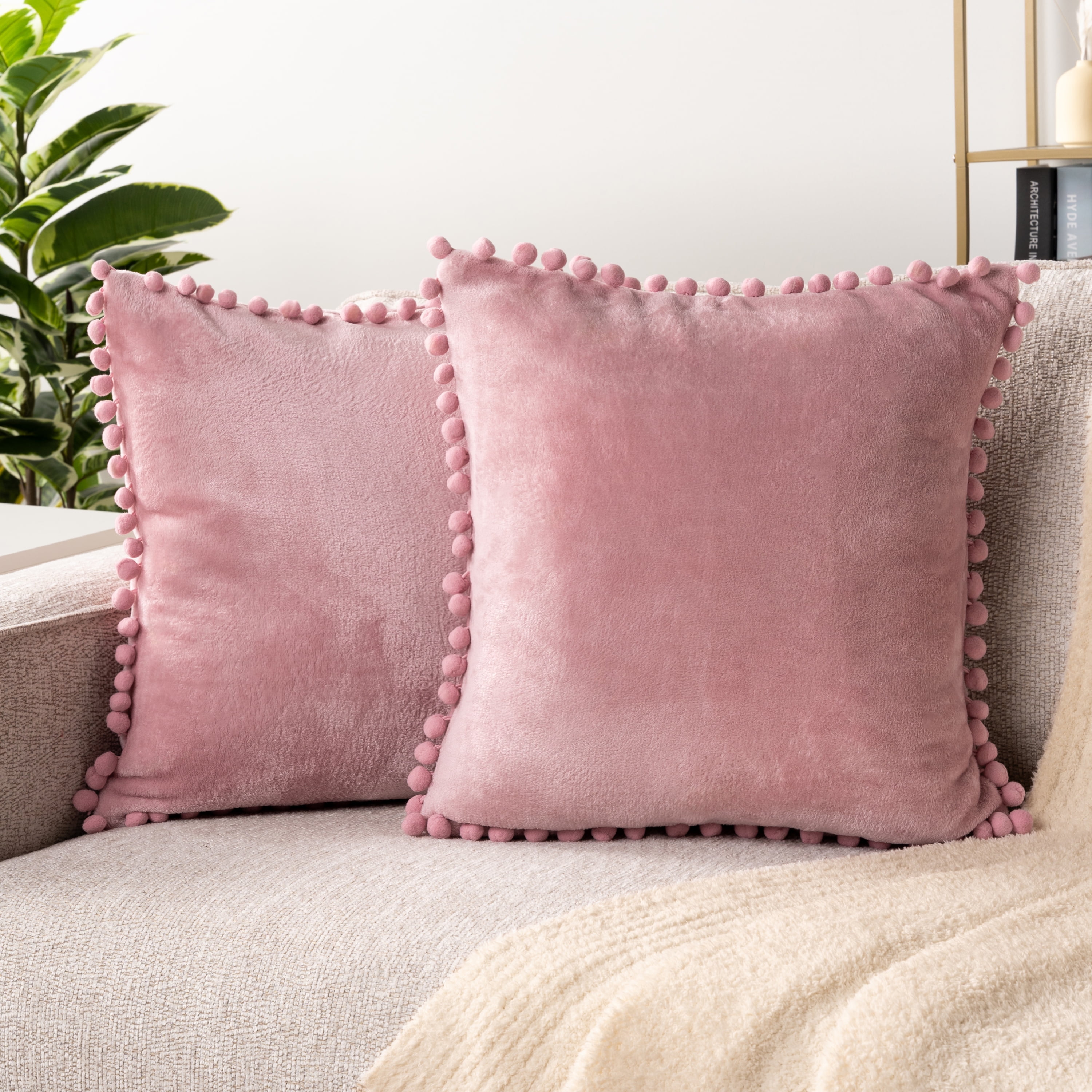 PAVILIA Blush Pink Throw Pillow Covers with Pom Pom 20x20 Set of 2 ...