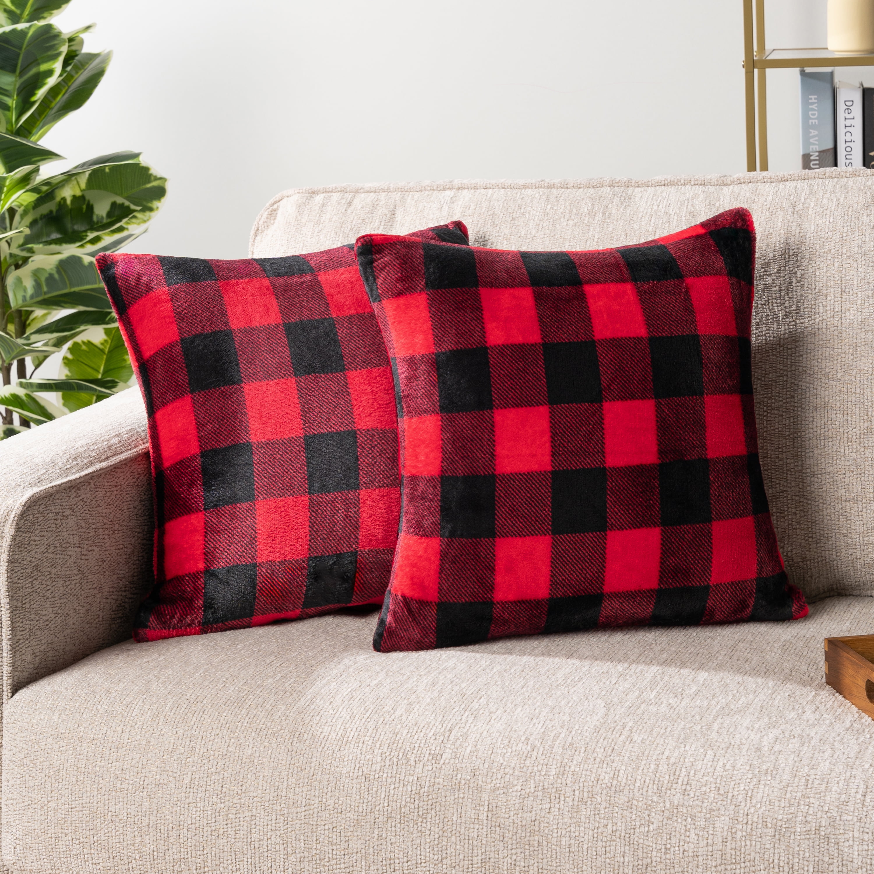 PAVILIA Checker Plaid Throw Pillow Covers 18x18 Set of 2, Decorative ...