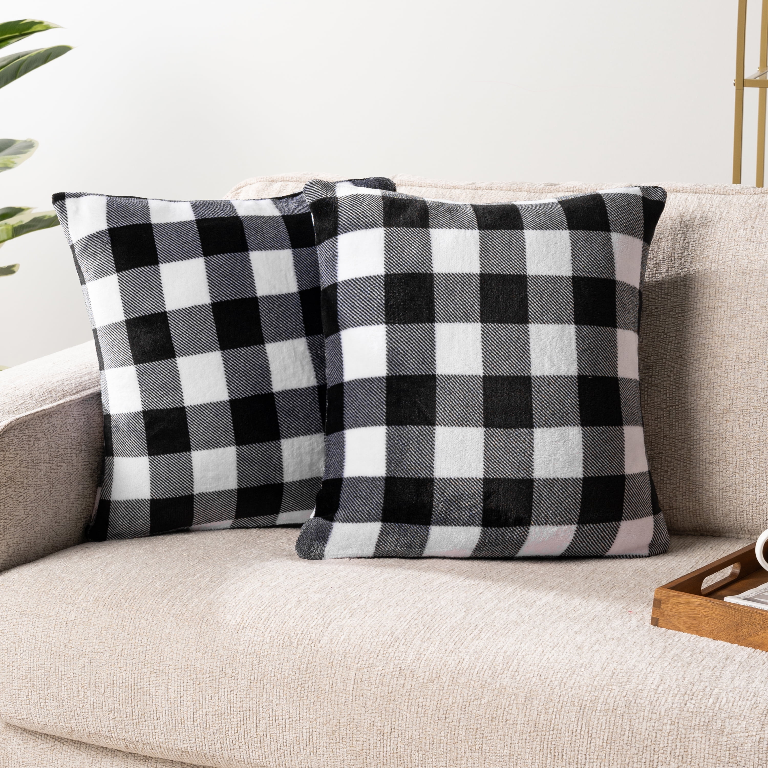 PAVILIA Checker Plaid Throw Pillow Covers 20x20 Set of 2, Decorative ...