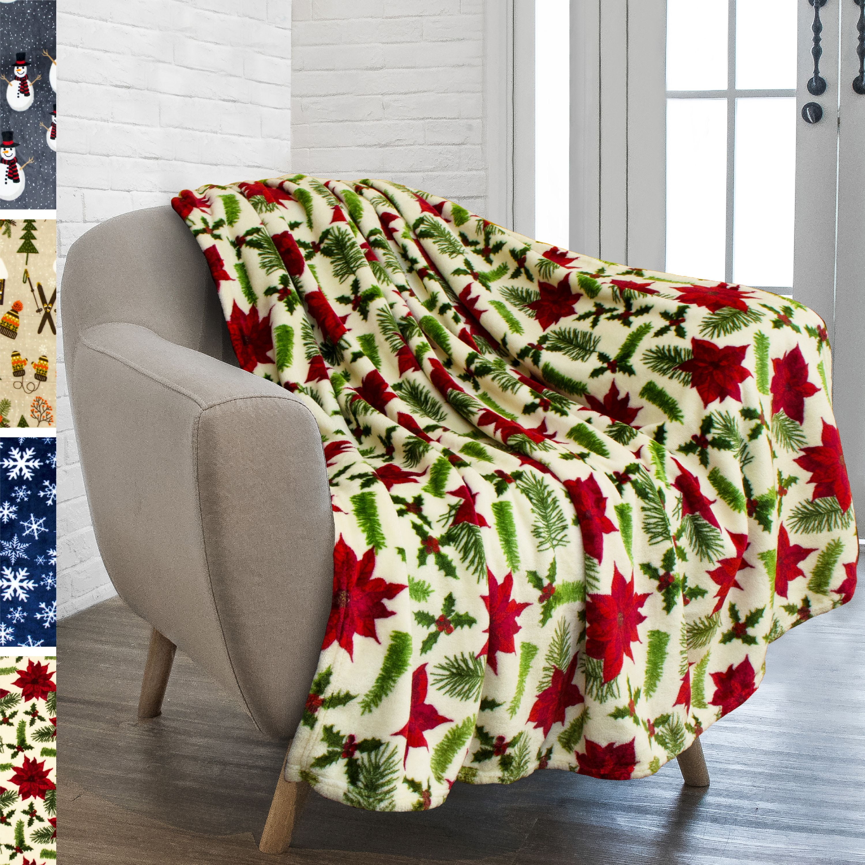PAVILIA Christmas Throw Blanket | Poinsettia Flower Christmas Fleece ...
