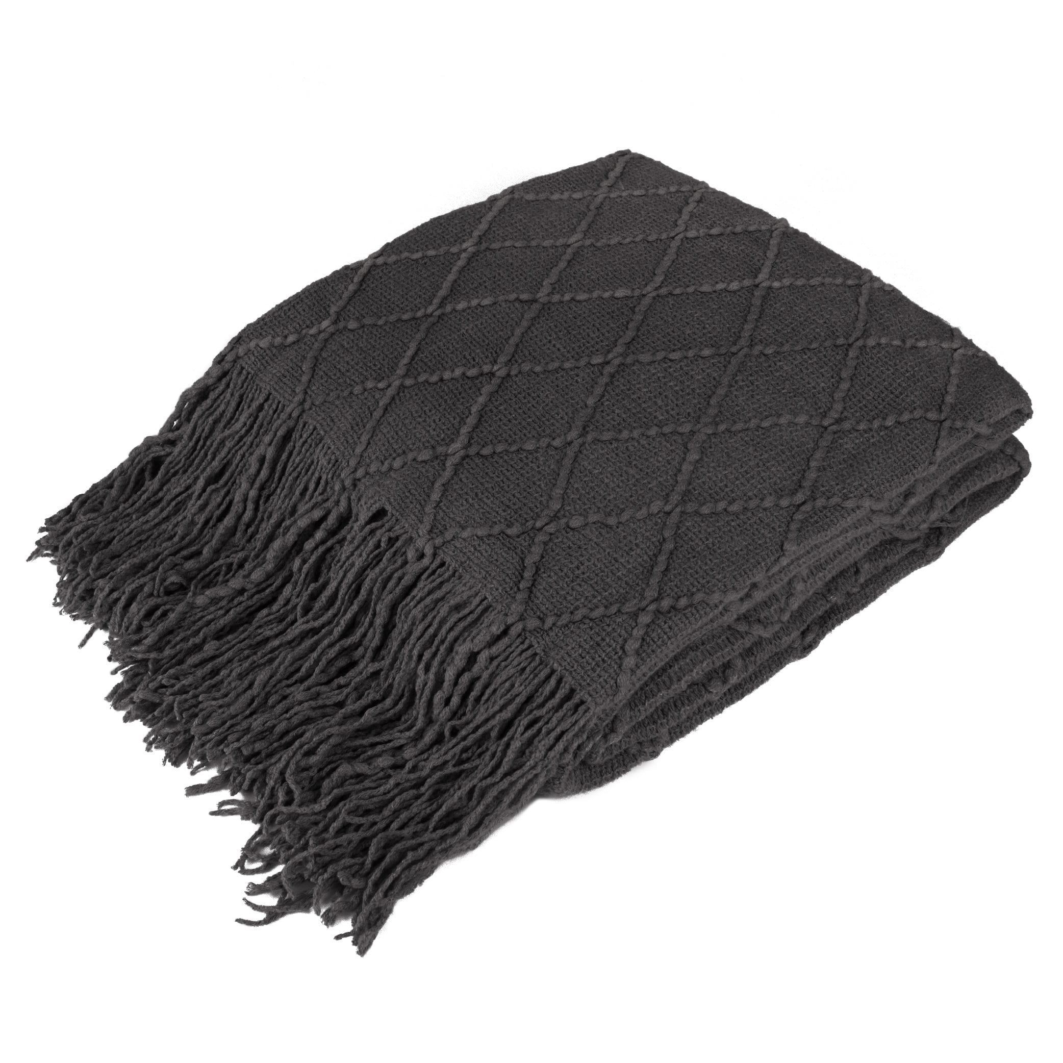 PAVILIA Dark Gray Knit Throw Blanket for Couch, Twin Bed, Soft Knitted ...
