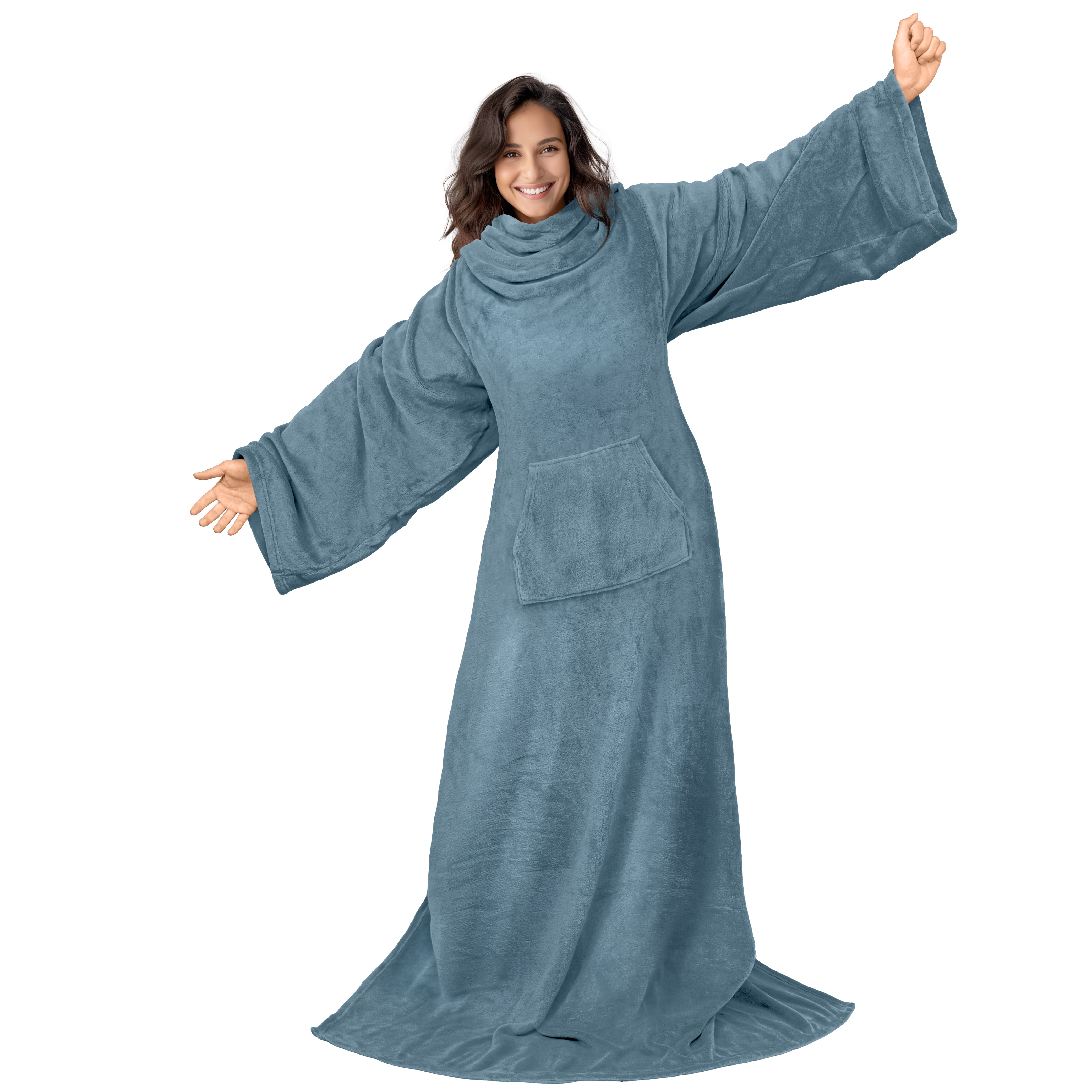 PAVILIA Plush Wearable Fleece Blanket with Sleeves, Cozy Full Body Wrap ...