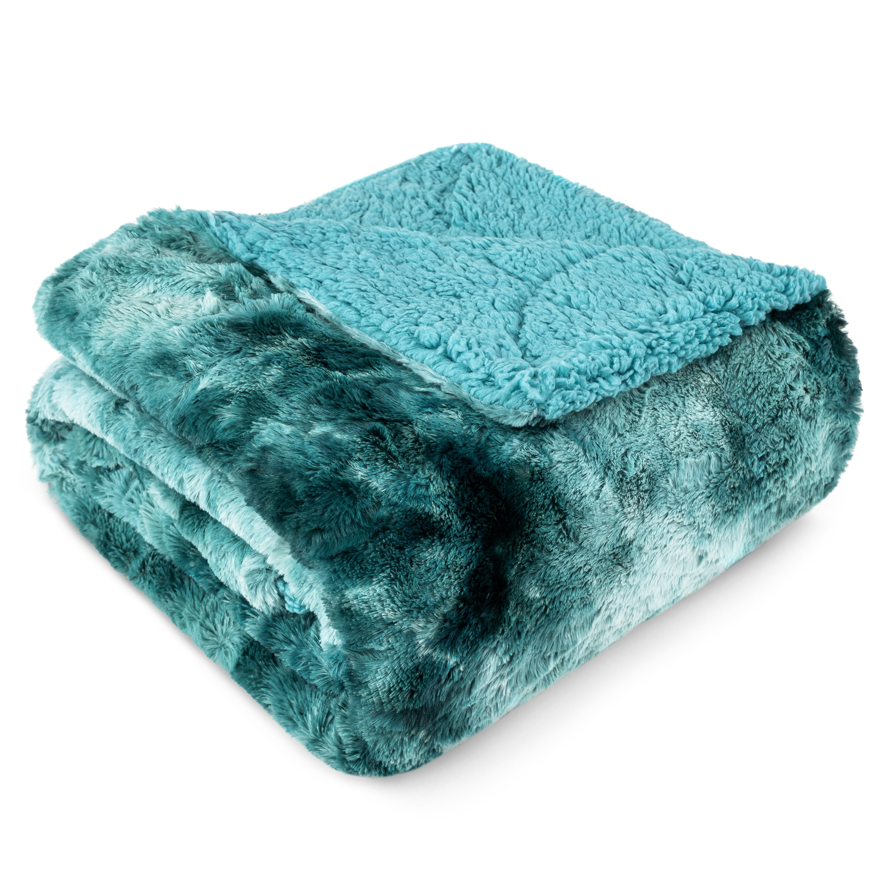 PAVILIA Heavy Fuzzy Faux Fur Throw Blanket, Tie-Dye Turquoise, Soft ...