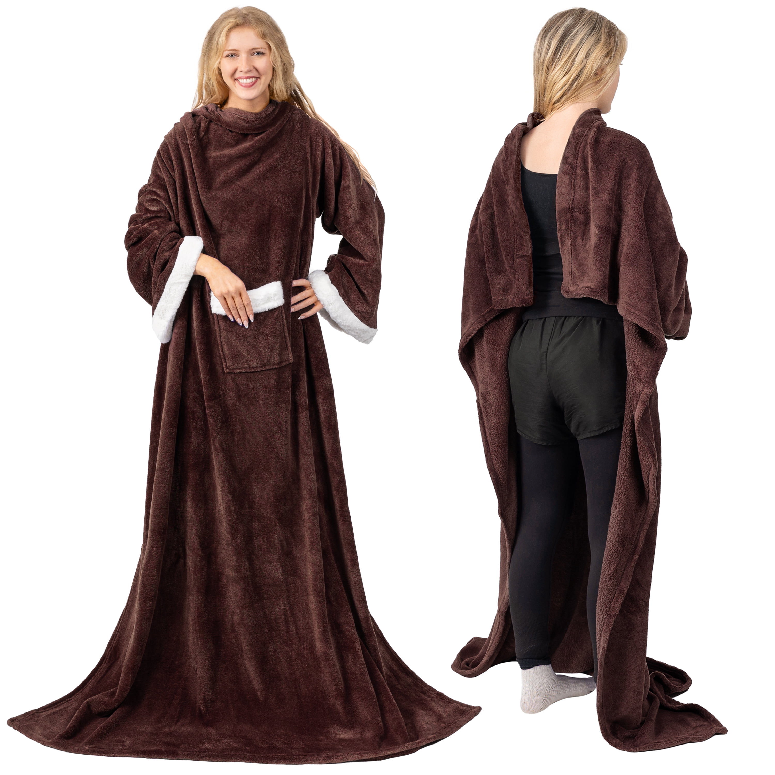 PAVILIA Fleece Blanket with Sleeves for Women Men Adults, Wearable ...