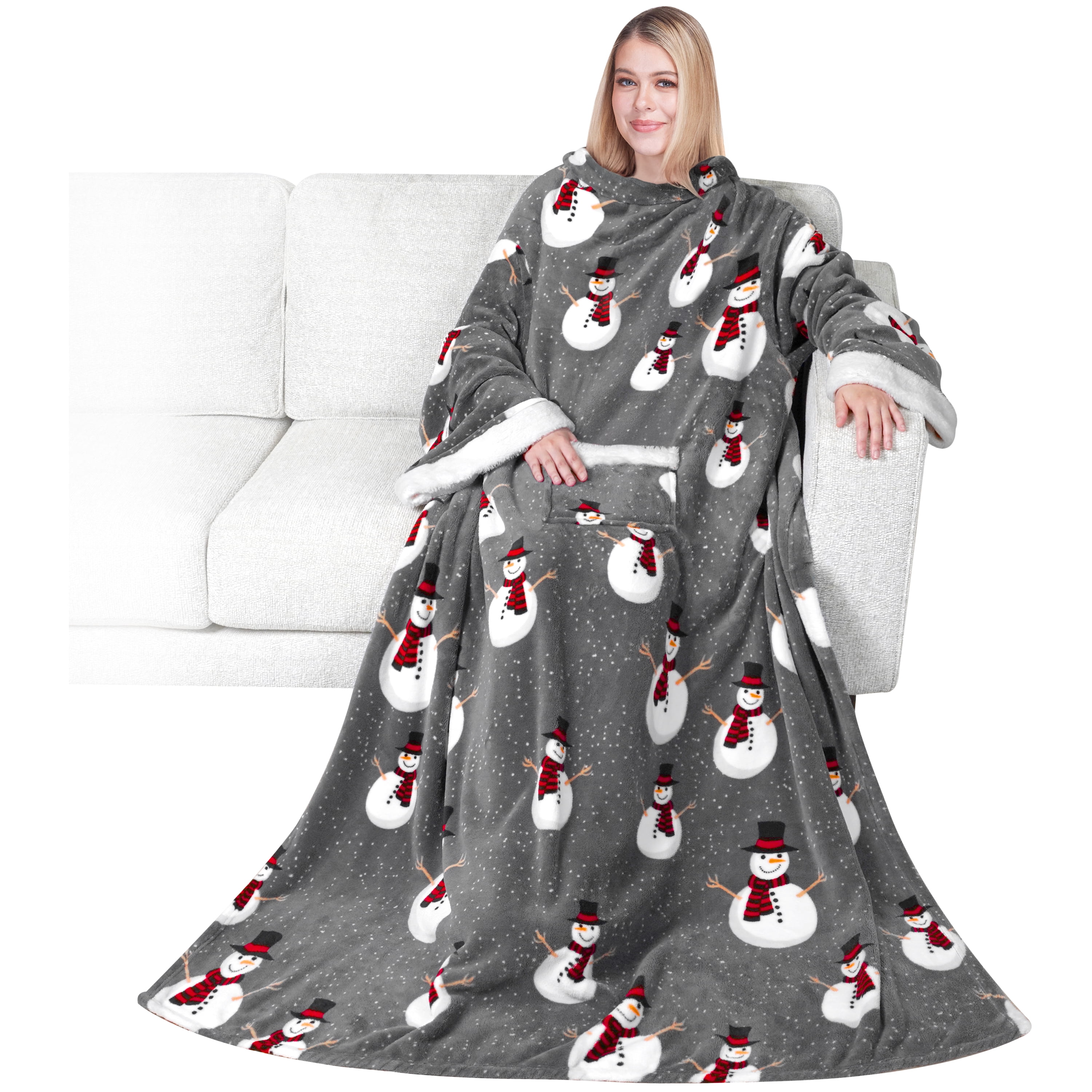 PAVILIA Fleece Blanket with Sleeves for Women Men Adults, Wearable ...