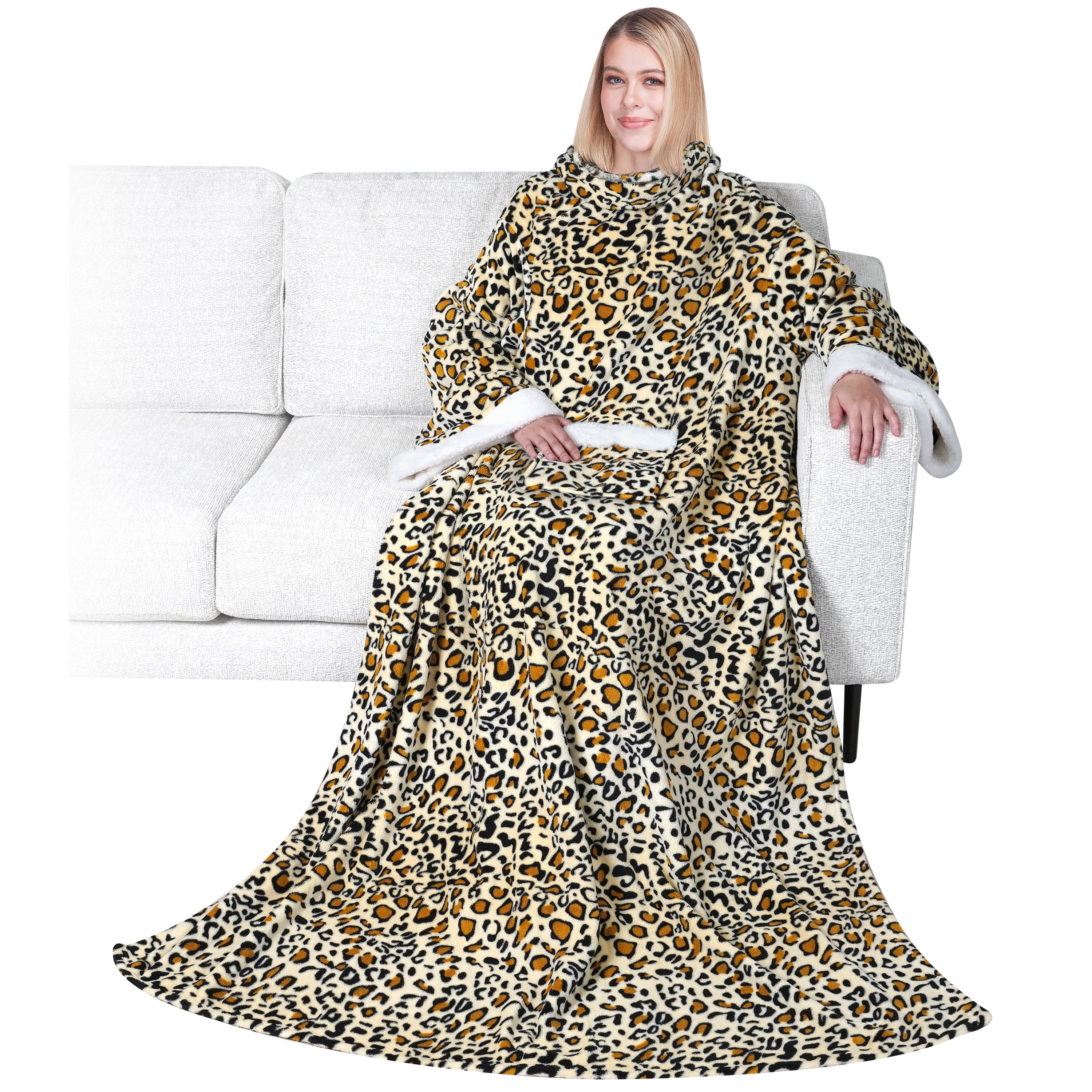 PAVILIA Wearable Fleece Blanket with Sleeves, Warm Plush Snuggle Pocket ...