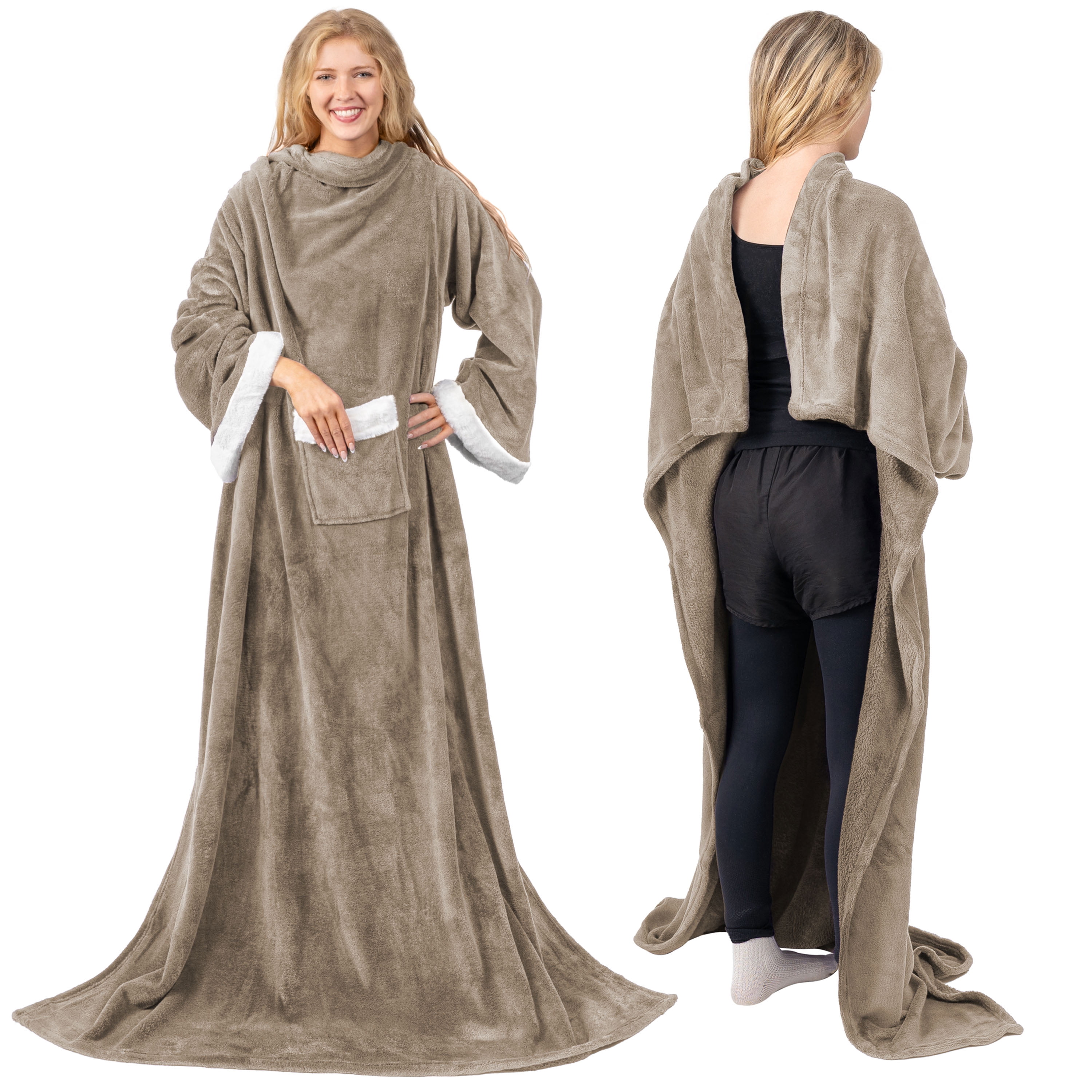PAVILIA Fleece Blanket with Sleeves for Women Men Adults, Wearable ...