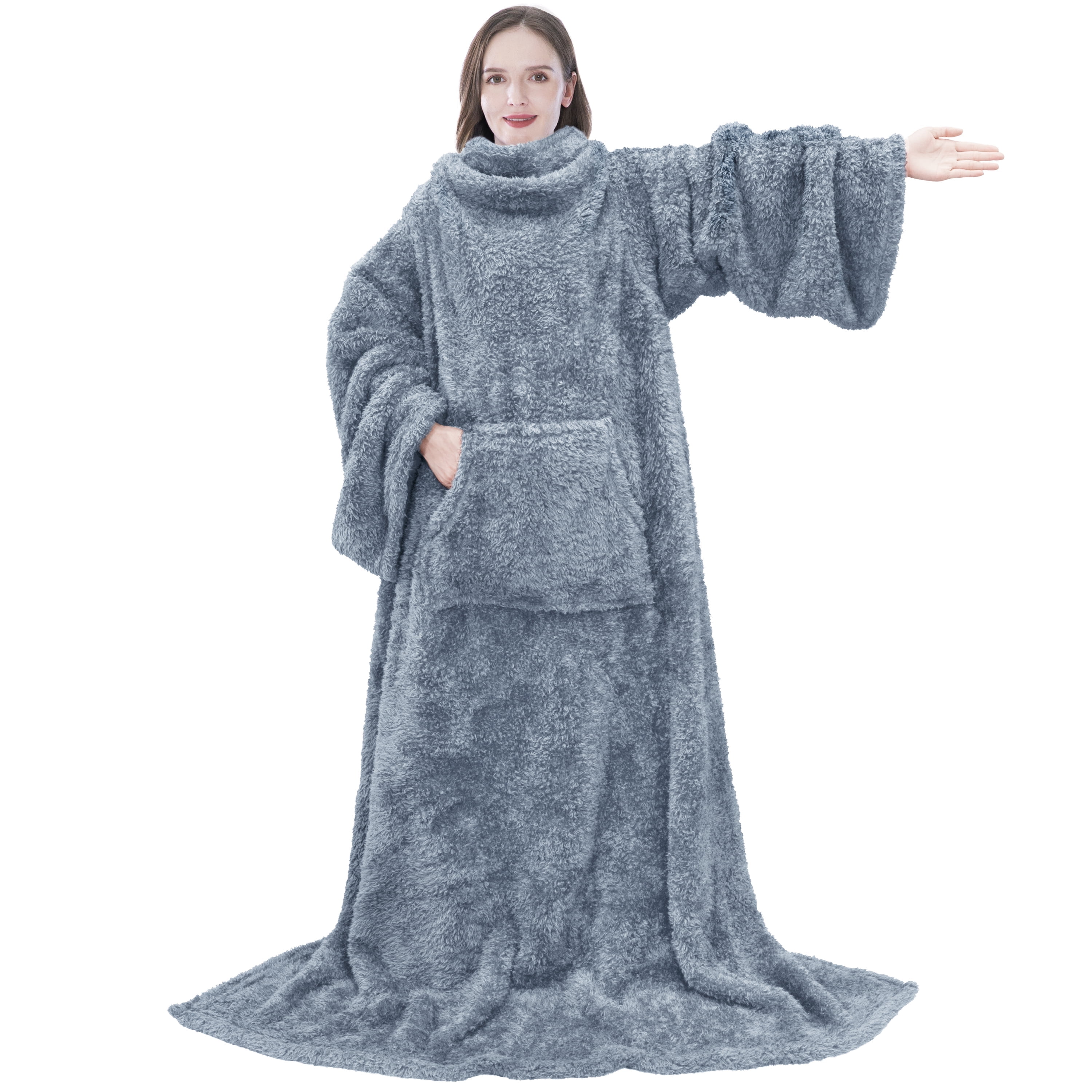 PAVILIA Fluffy Blanket with Sleeves for Women Men Adults, Wearable ...