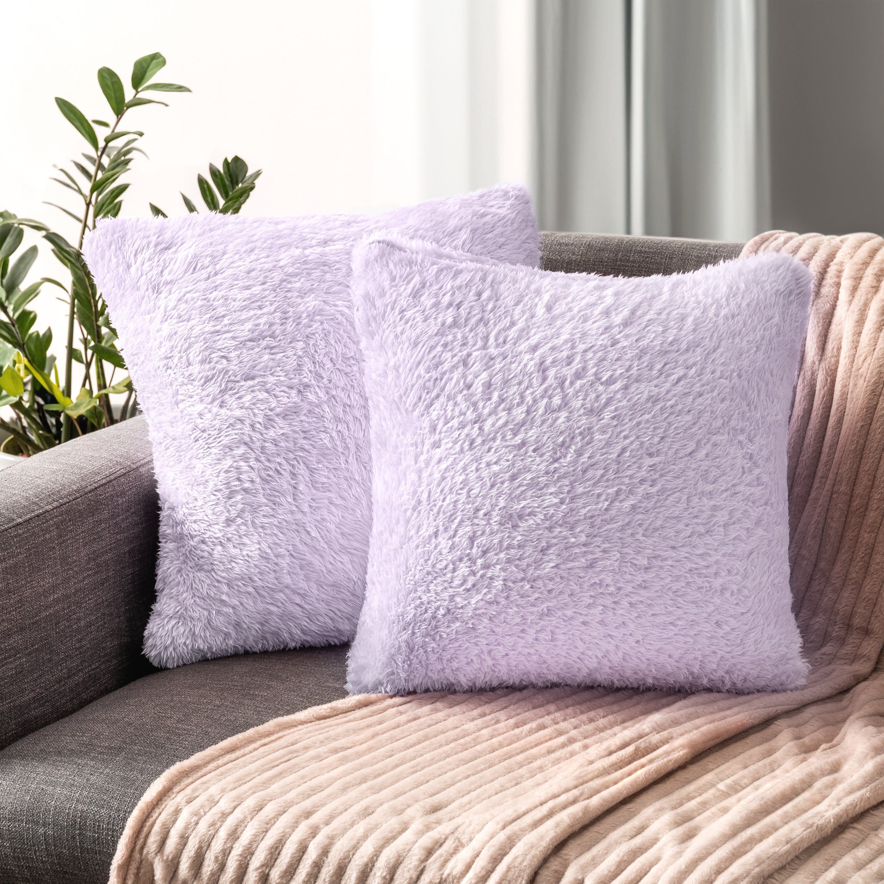 PAVILIA Fluffy Lavender Throw Pillow Covers, Decorative Accent Pillow ...