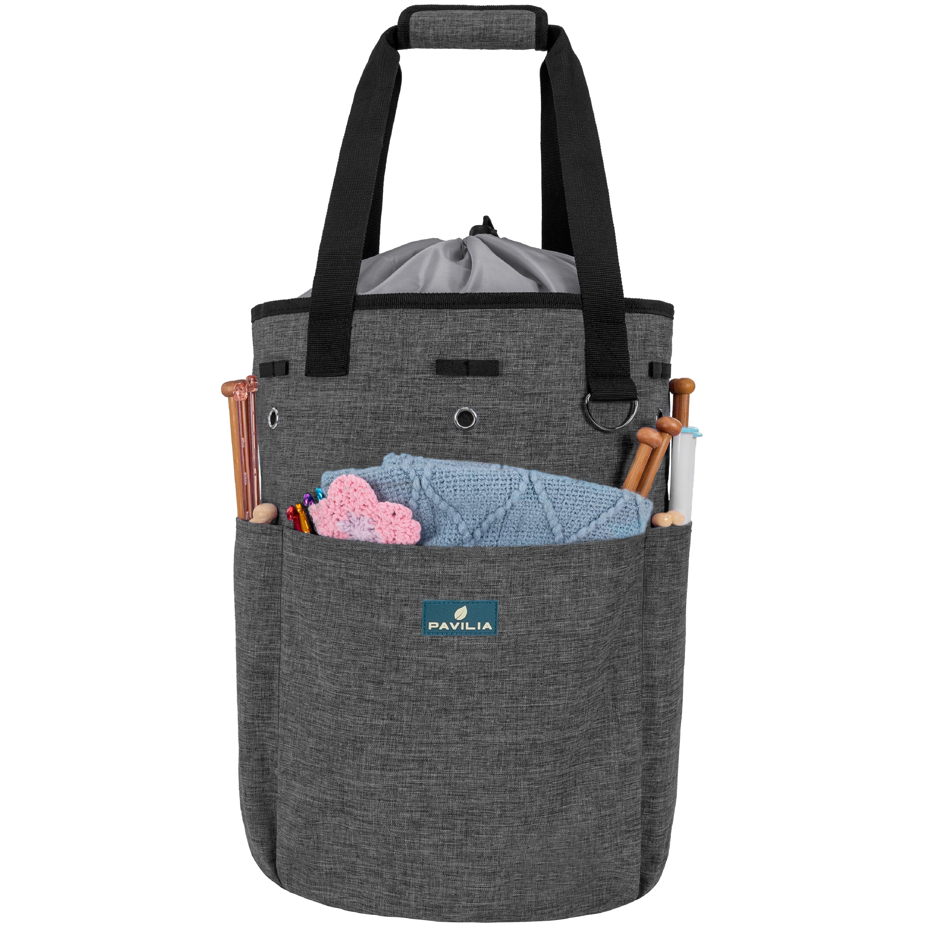 PAVILIA Large Portable Yarn Storage Tote, Knitting Crochet Organizer ...