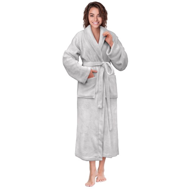 PAVILIA Premium Light Gray Fleece Robe for Women, Warm, Soft, Fluffy ...