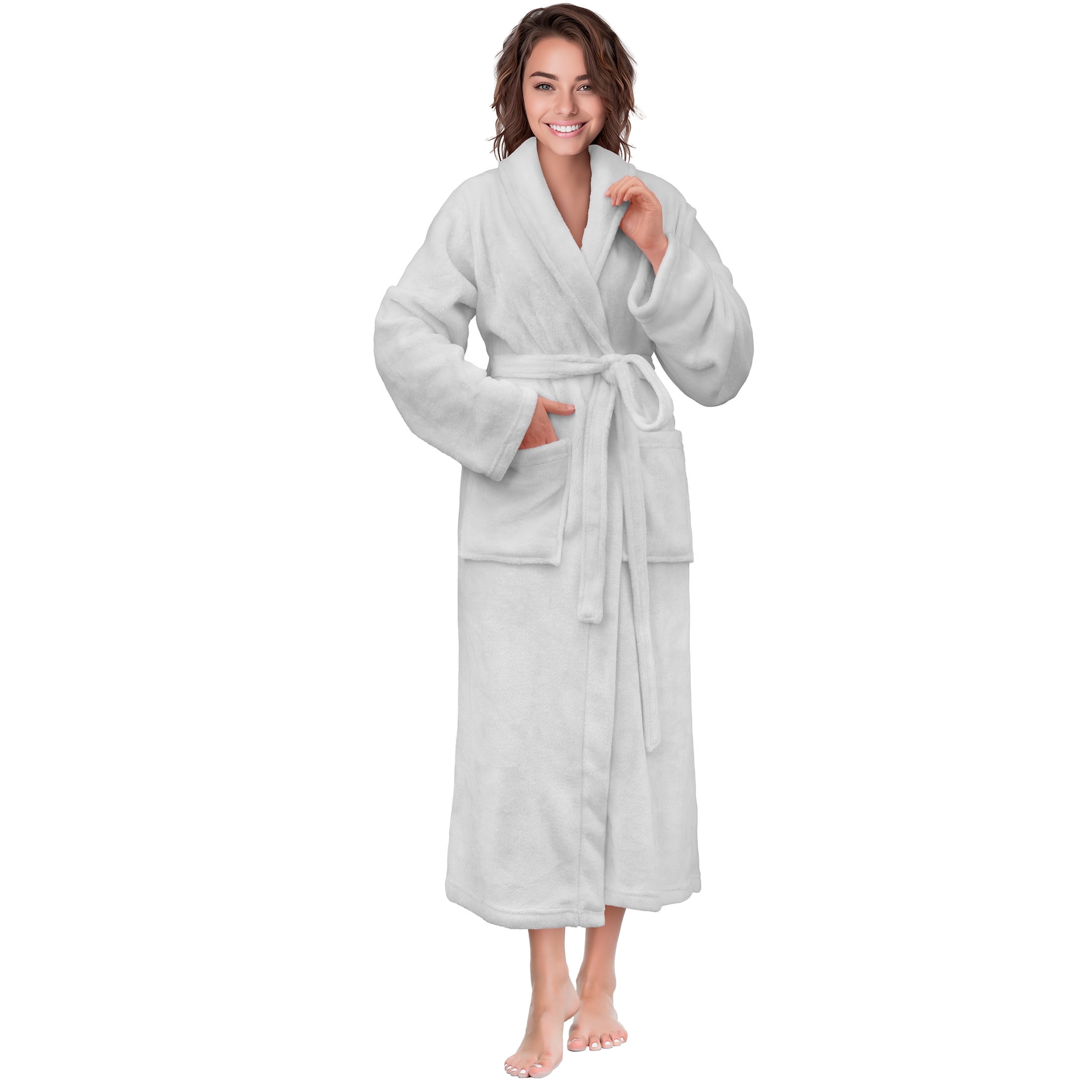 PAVILIA Premium Light Gray Fleece Robe for Women, Warm, Soft, Fluffy ...