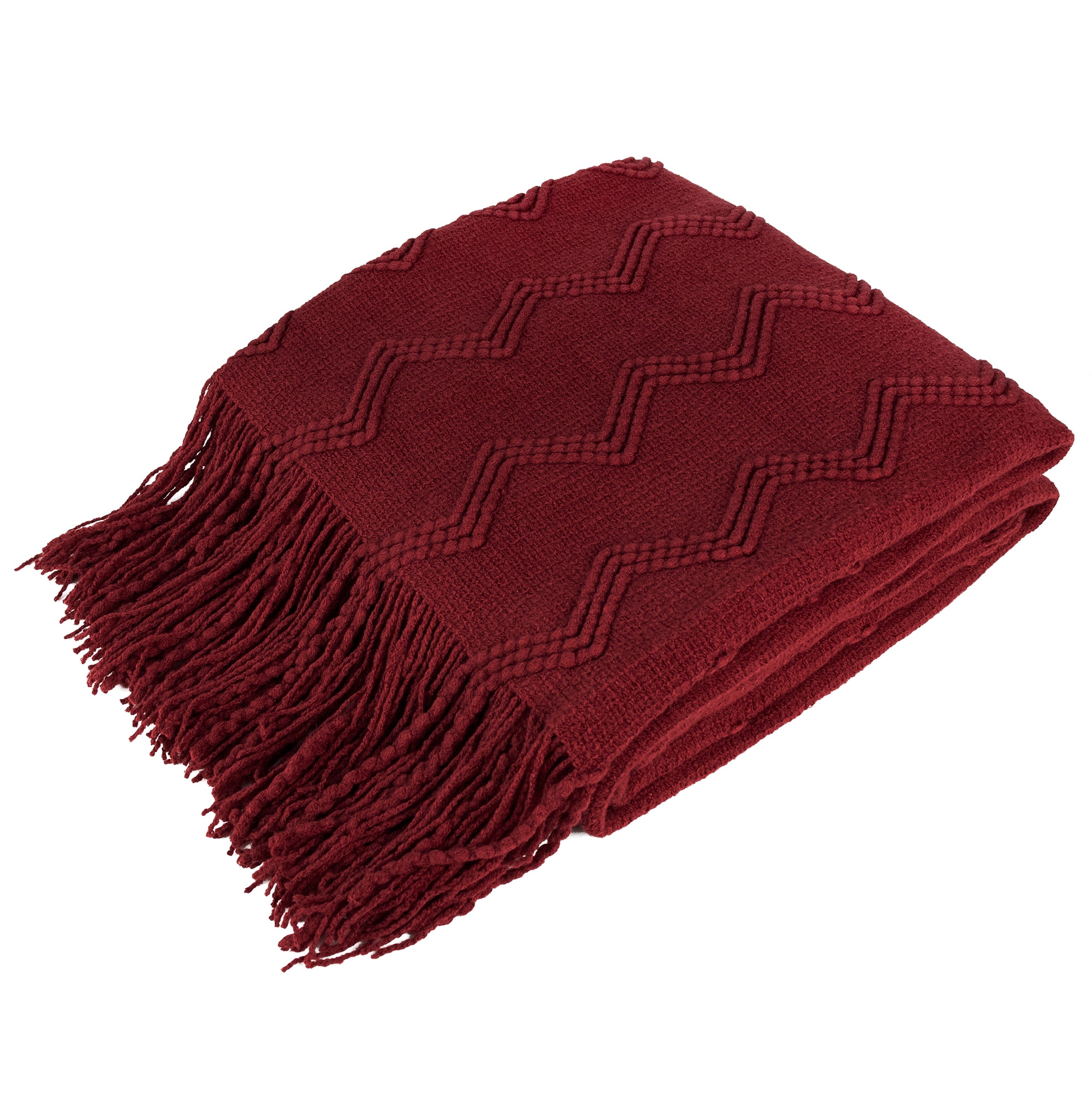 Pavilia Maroon Red Knit Throw Blanket for Couch Bed 50x60 Soft Fringed ...