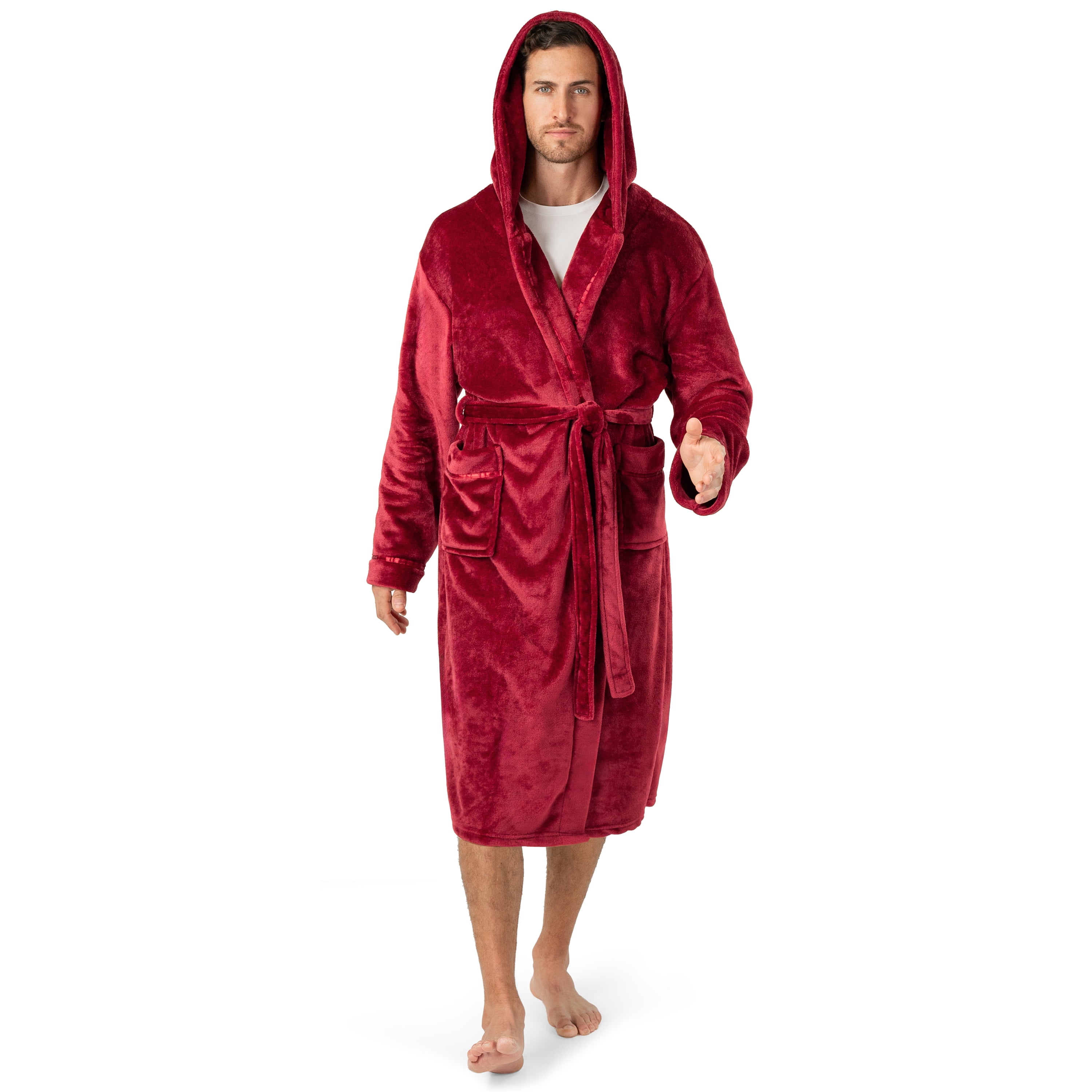 PAVILIA Men's Hooded Robe, Plush Fleece Bathrobe with Satin Trim ...