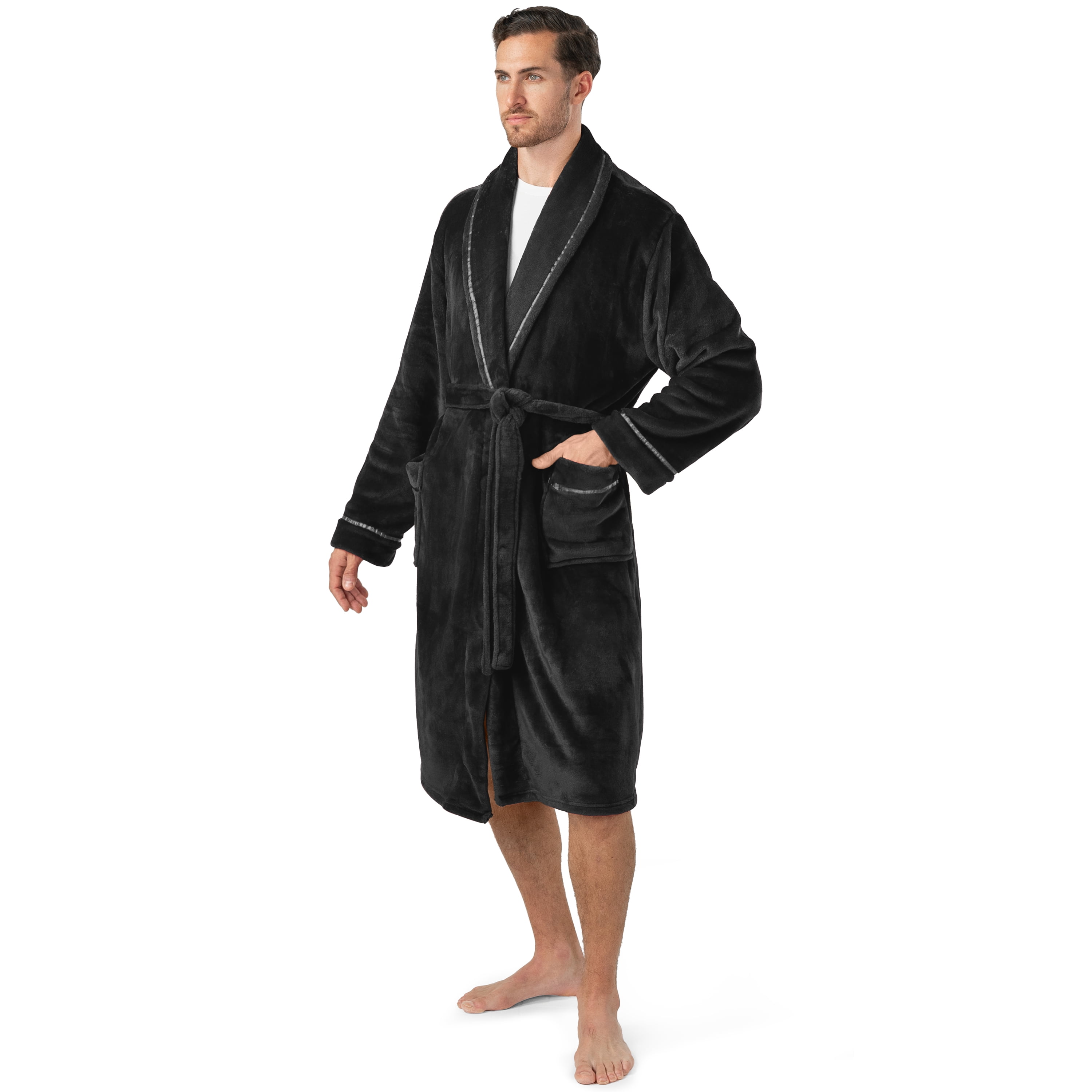 PAVILIA Premium Men's Fleece Bathrobe, Full Length Warm Housecoat with ...