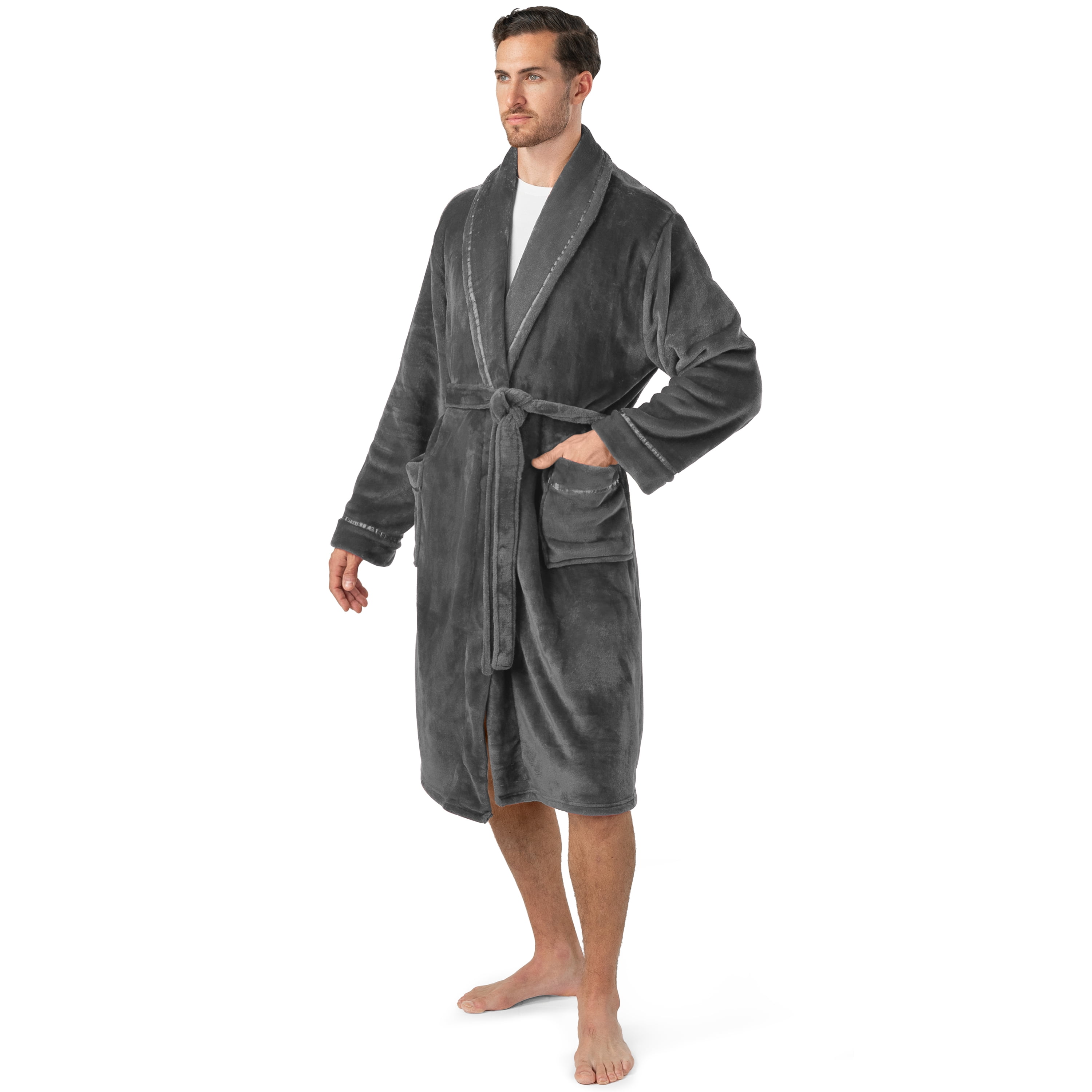 Pavilia, Mens Robe, Microfiber Plush Long Bathrobe, Dark Gray - Walmart.com