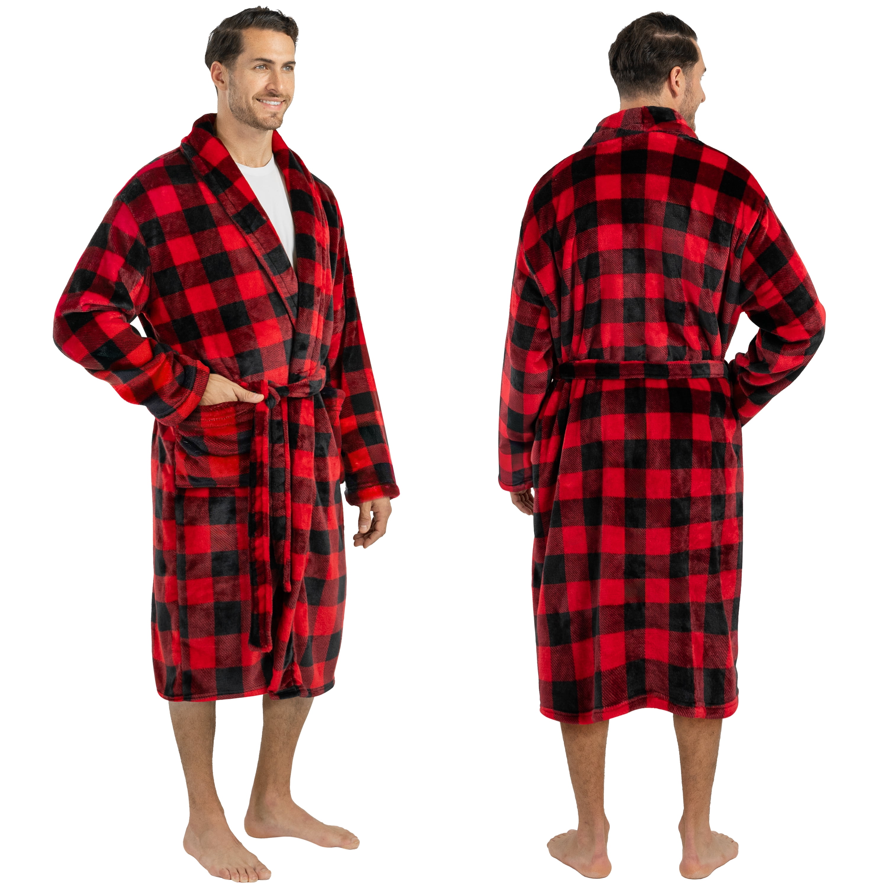 PAVILIA Mens Soft Robe Bathrobe for Men, Lightweight Fleece Male Plaid ...