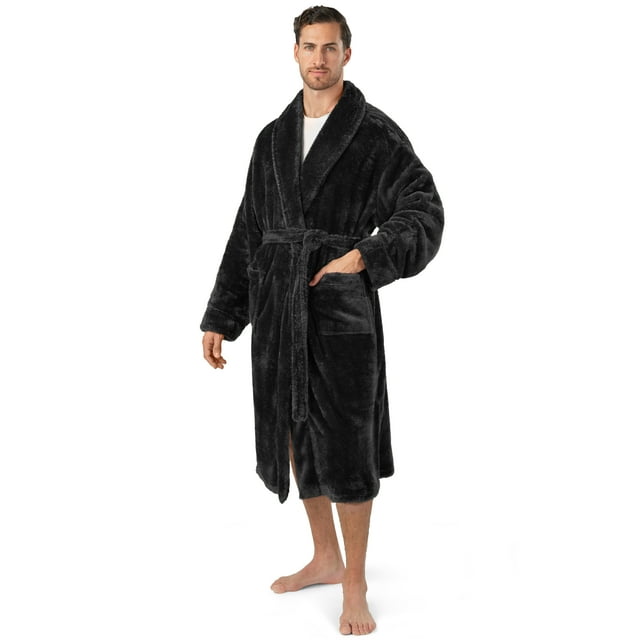 PAVILIA Fluffy Sherpa Fleece Bathrobe for Men, Lightweight Winter ...